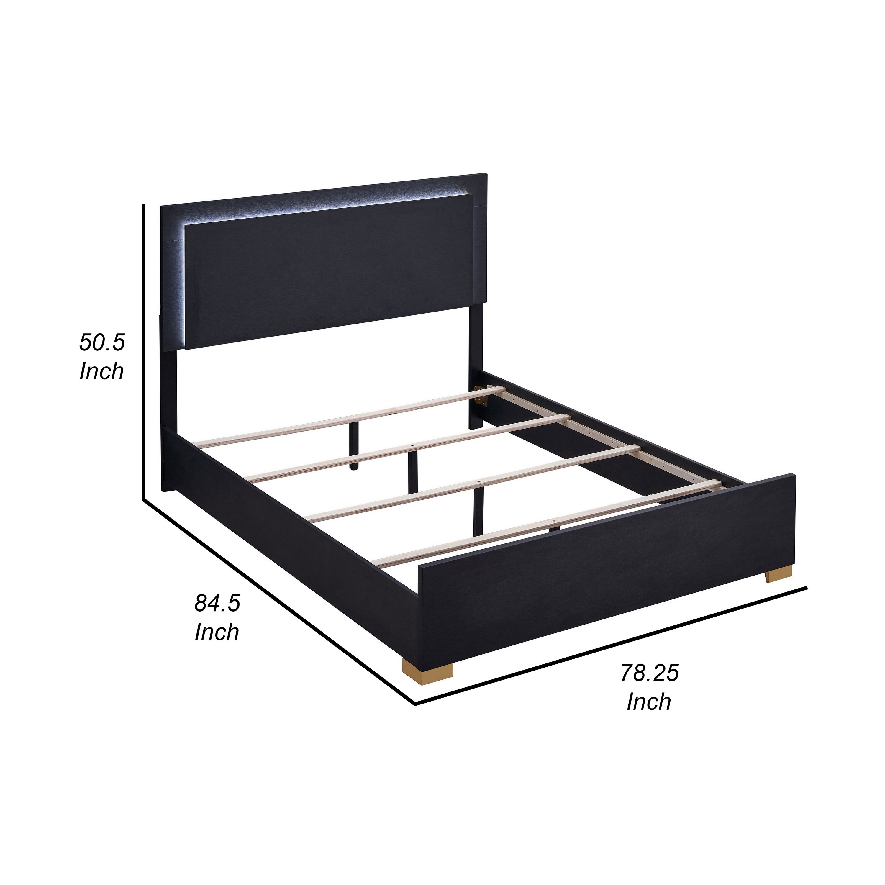Benzara Dex Platform King Size Bed - Panel LED Headboard - Black Wood ...