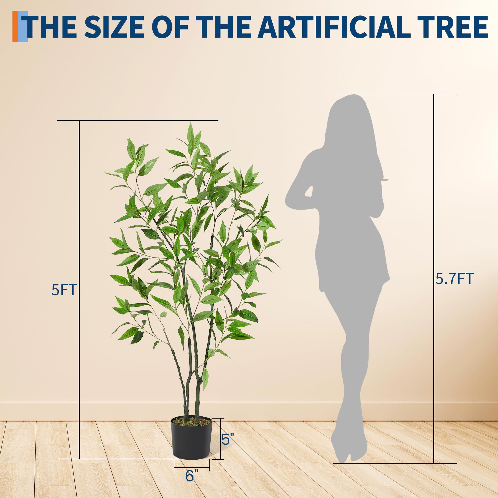 GarveeLife Artificial Eucalyptus Tree Tall Faux Eucalyptus Plant with ...