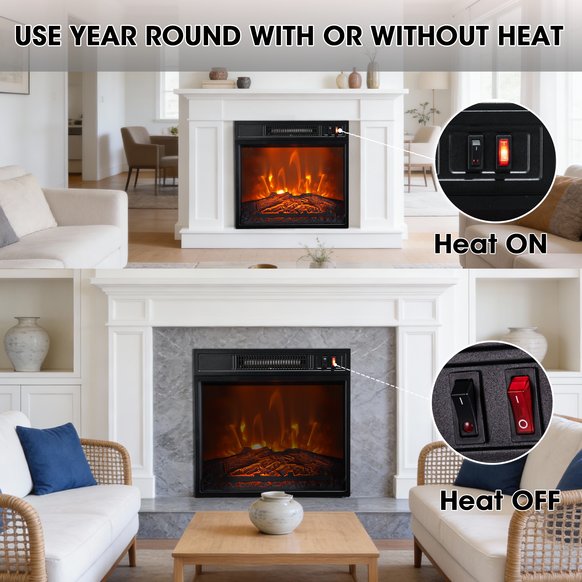 IHOMEadore 18-in W Black Wall mount Fan-forced Electric Fireplace in ...