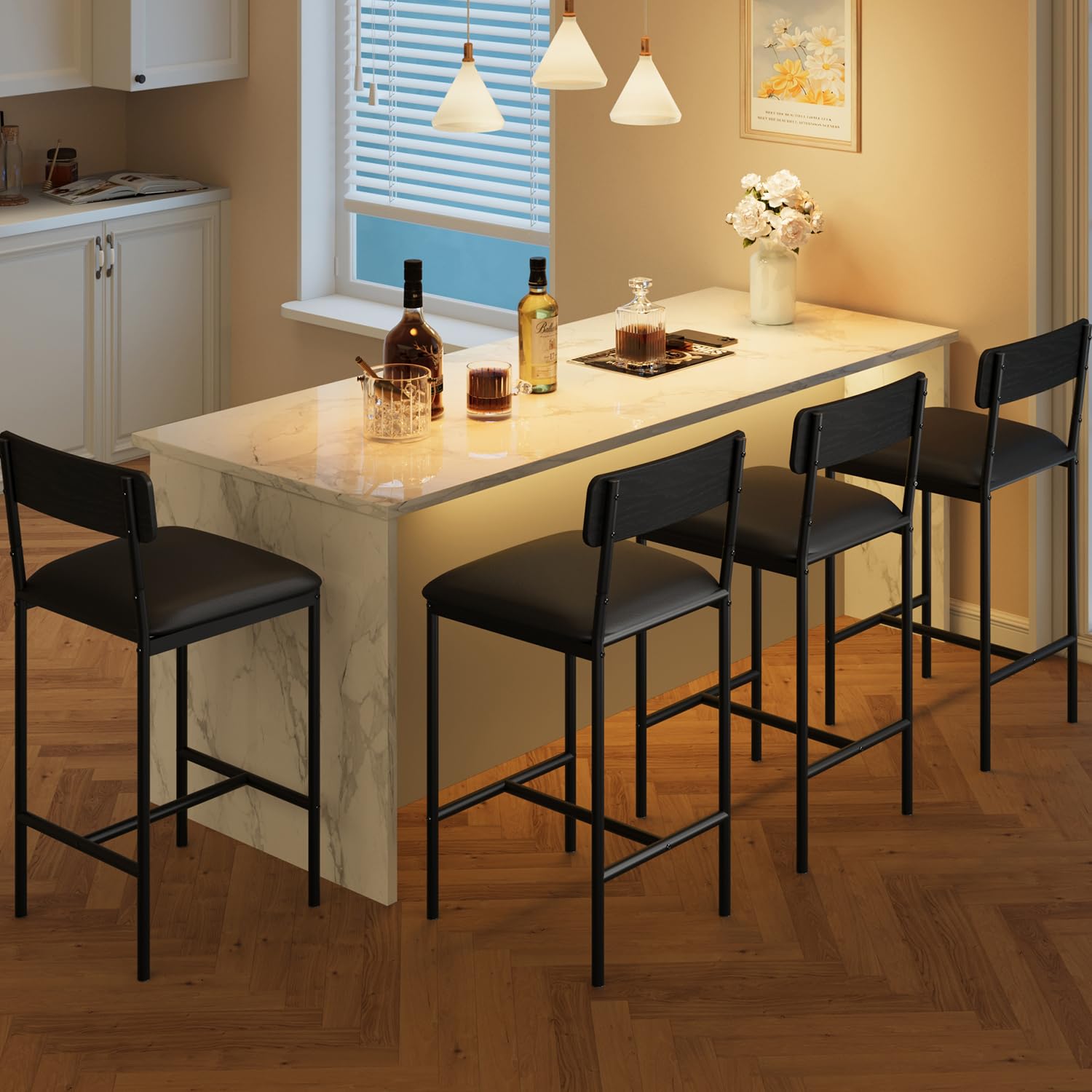 Garvee Bar Stools Set Upholstered Bar Chairs with Back 25 Inches ...