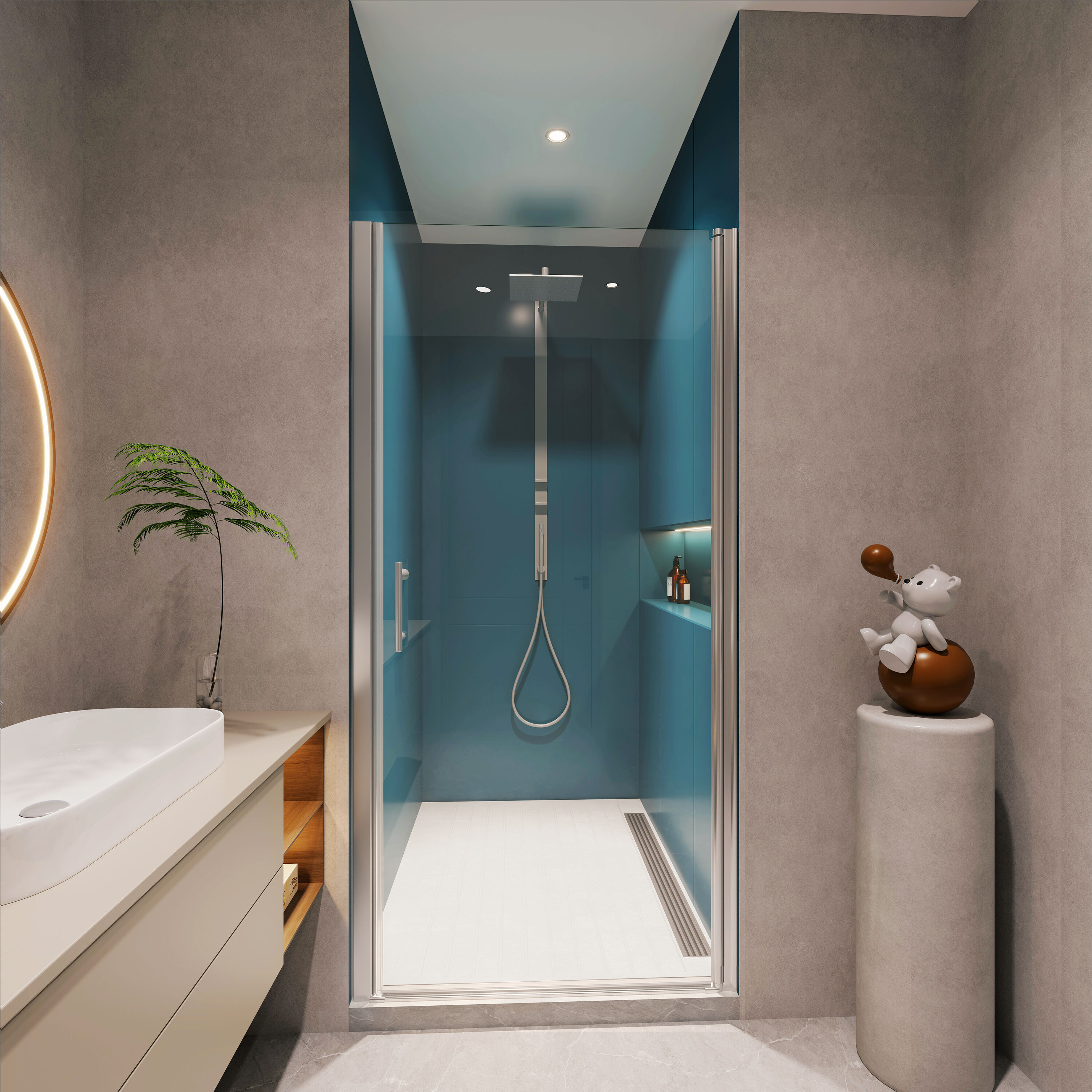 LUXEYARD Universal pivot shower door open outside with tempered glass ...
