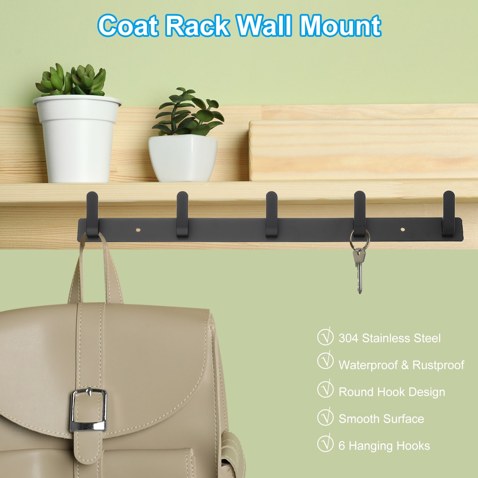 PATIKIL Coat Rack Wall Mount 17 Inch Metal Chamfer Wall Hooks Rail with ...