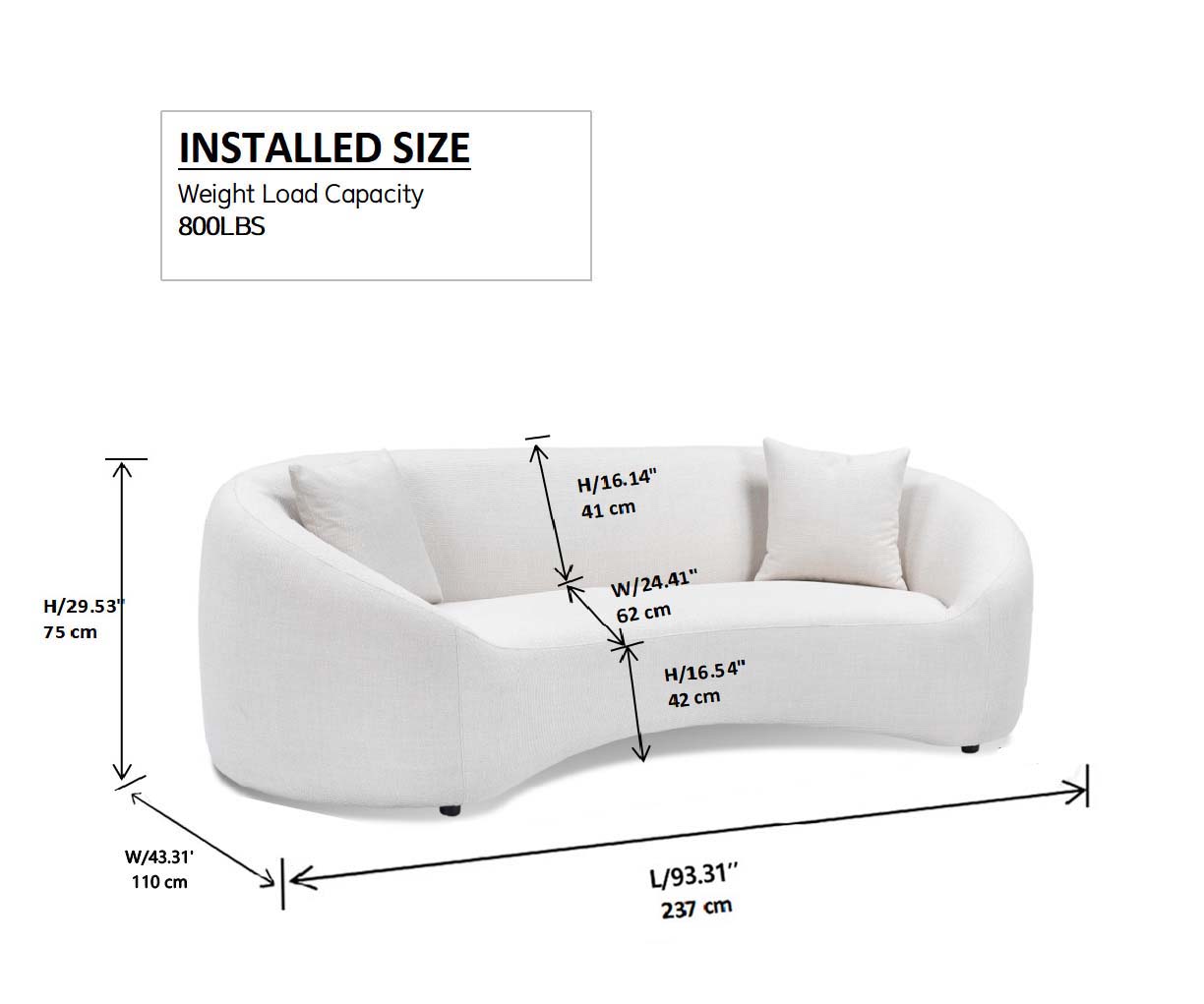 LUXEYARD 93 in Minimalist Curved Sofa 3 Seater Chenille Velvet Fabric ...