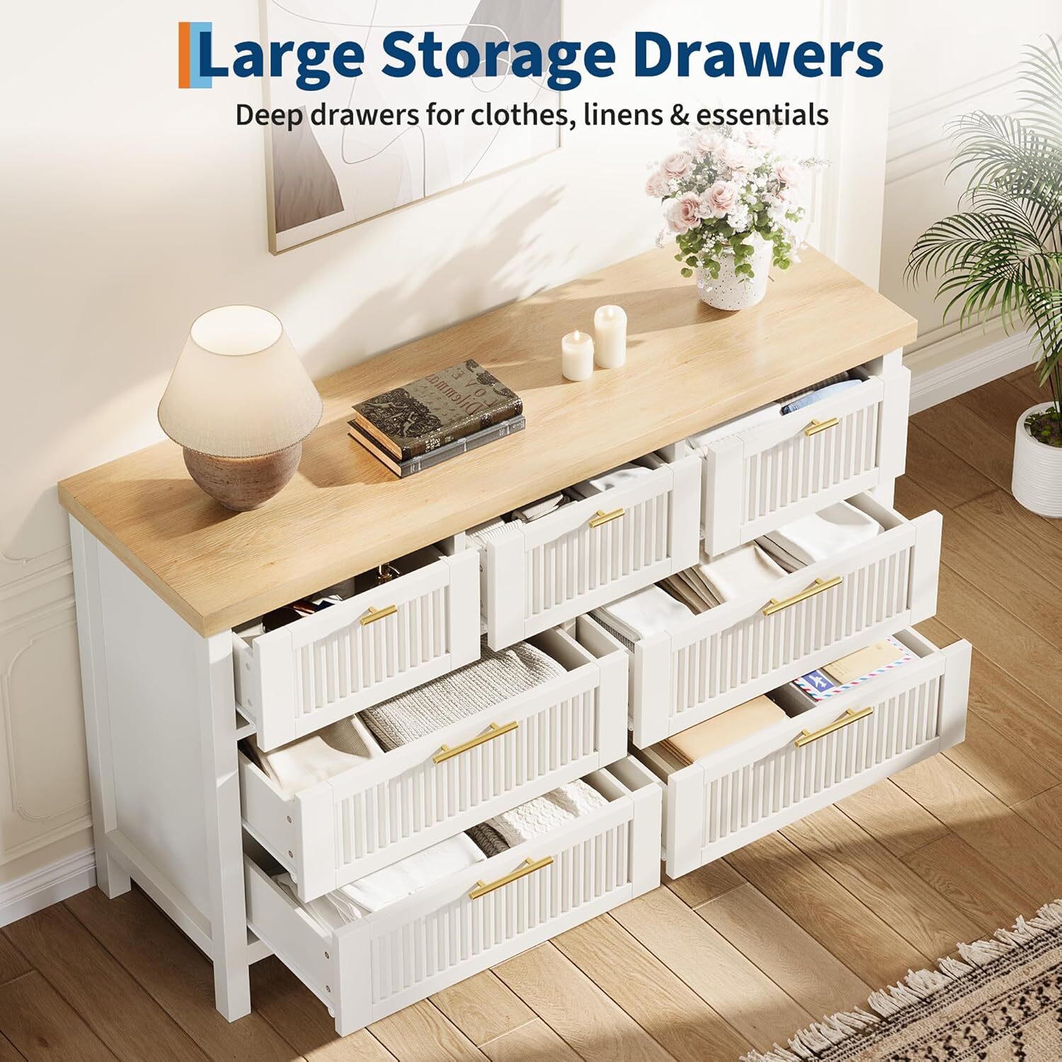 Garvee 7 Drawer Dresser with Textured Fronts Wide Storage Chest for ...