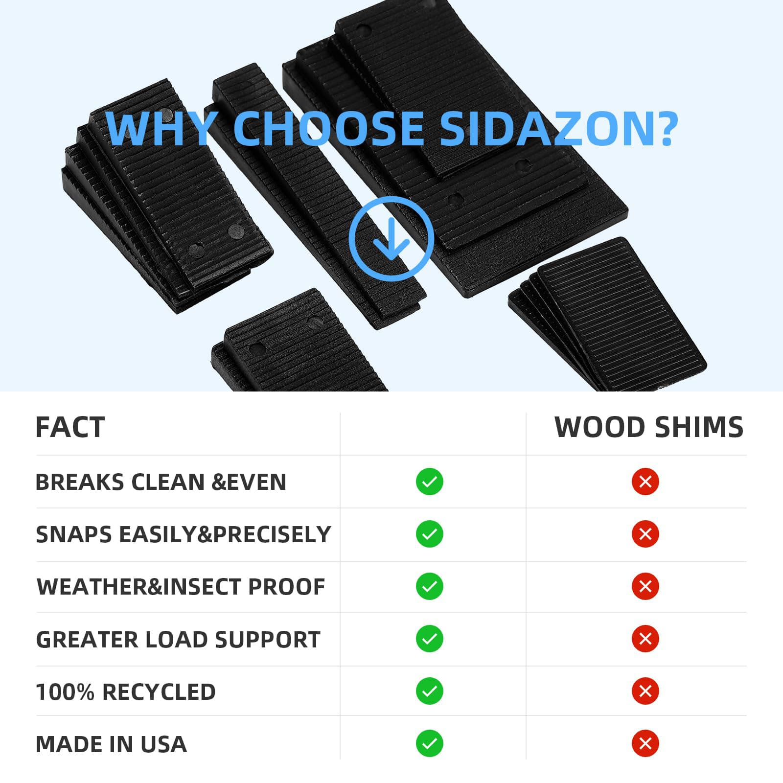 Aoibox 16 Pack Plastic Composite Shims Multiple Size Slopes Black ...