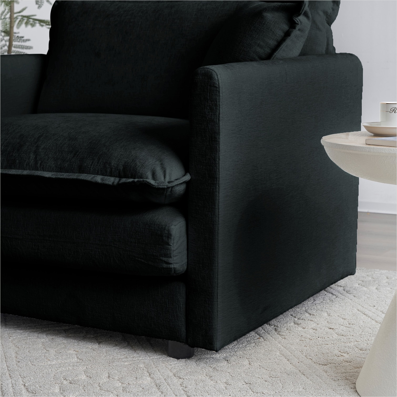 SUNCREAT Rectangular Ottoman Footrest with Deep Black Chenille ...