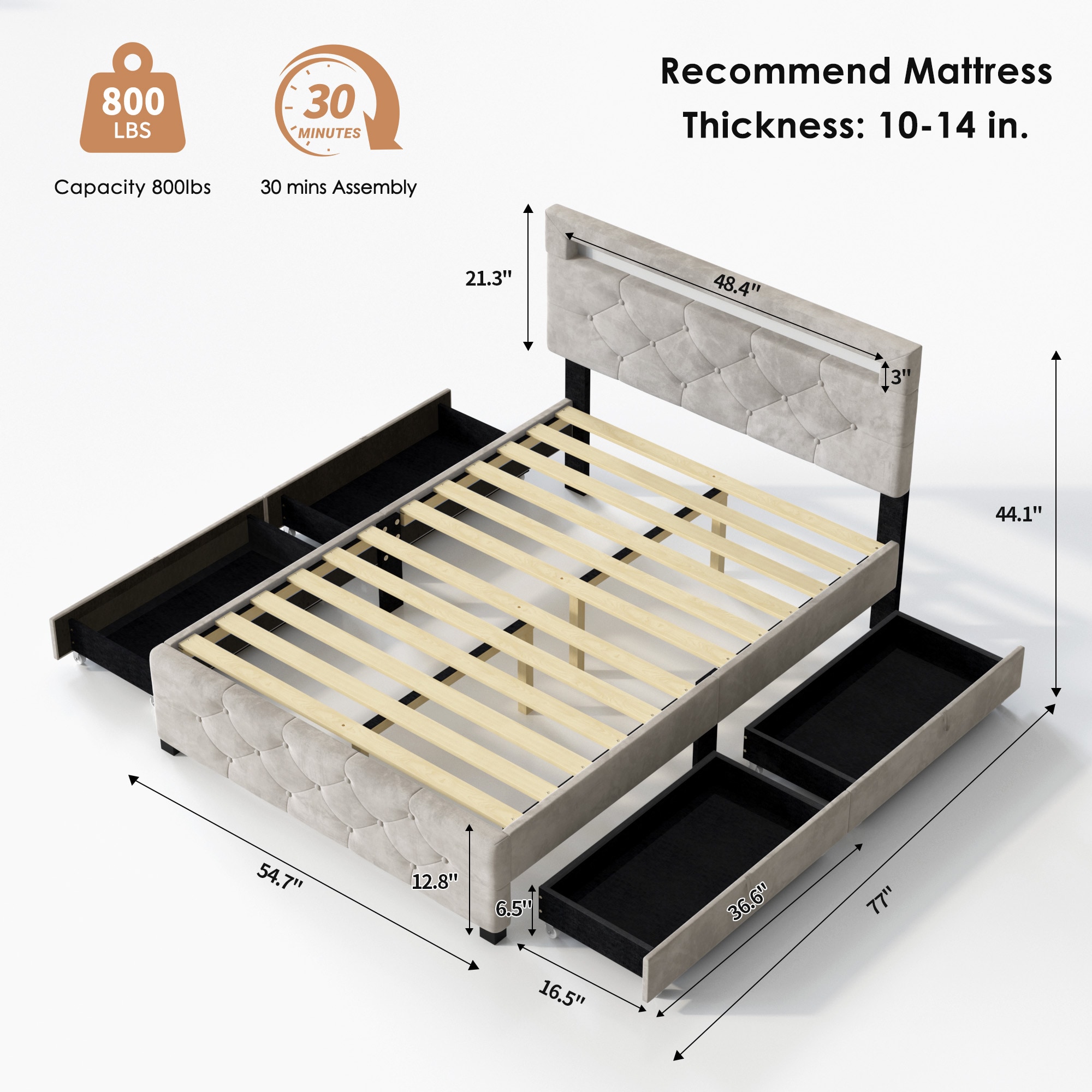 Fun Orange Full Gray Tufted Bed Frame Storage with Headboard in the ...