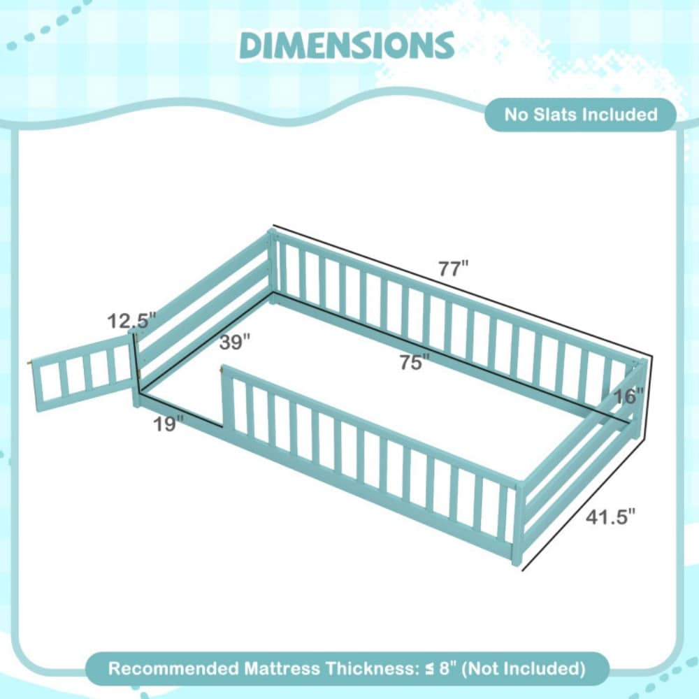 Fenbeli Kids Montessori Floor Bed with Safety Door Low Profile House ...