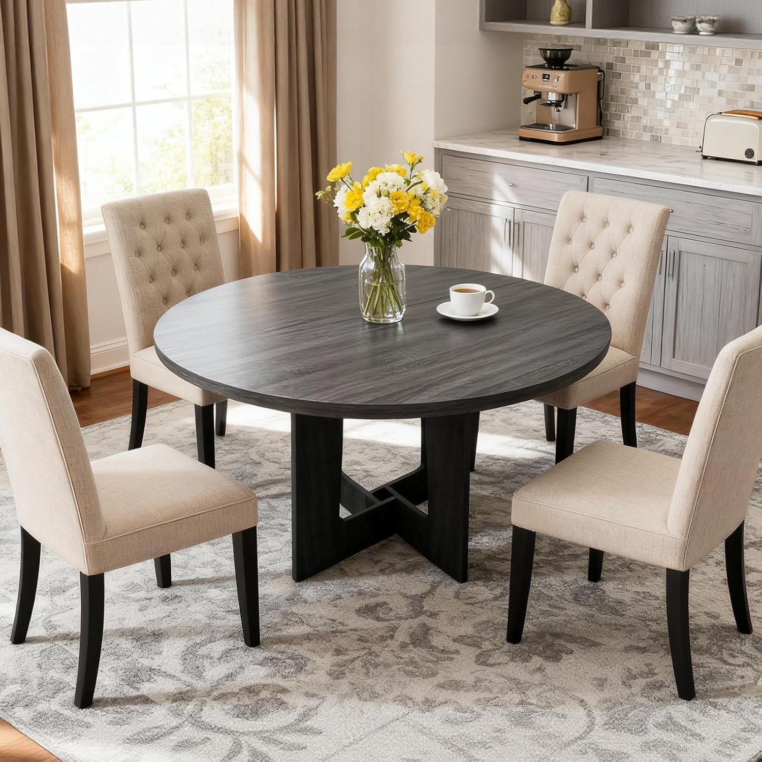 Garvee 43.3in Round Dining Table for 4 Modern Farmhouse Circle Kitchen ...