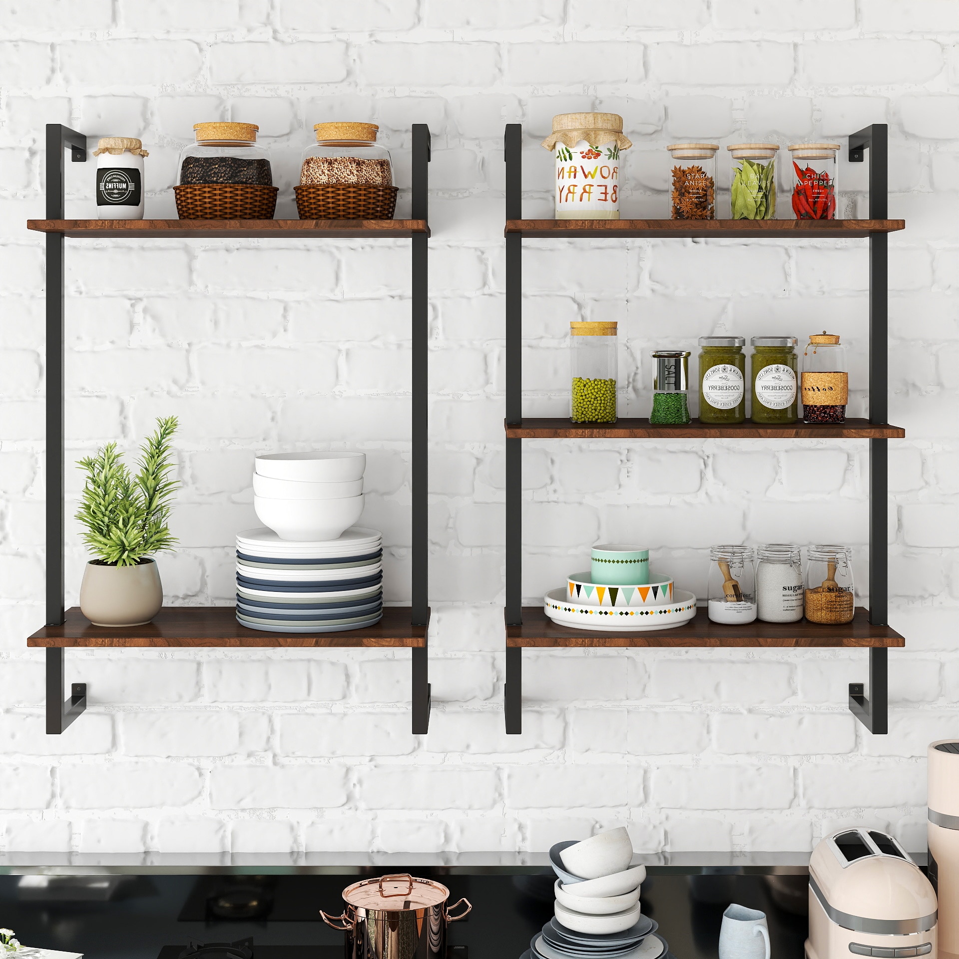 LUXEYARD 3 Tier and 2 Tier Bathroom Shelves Metal Wood Hanging Storage ...