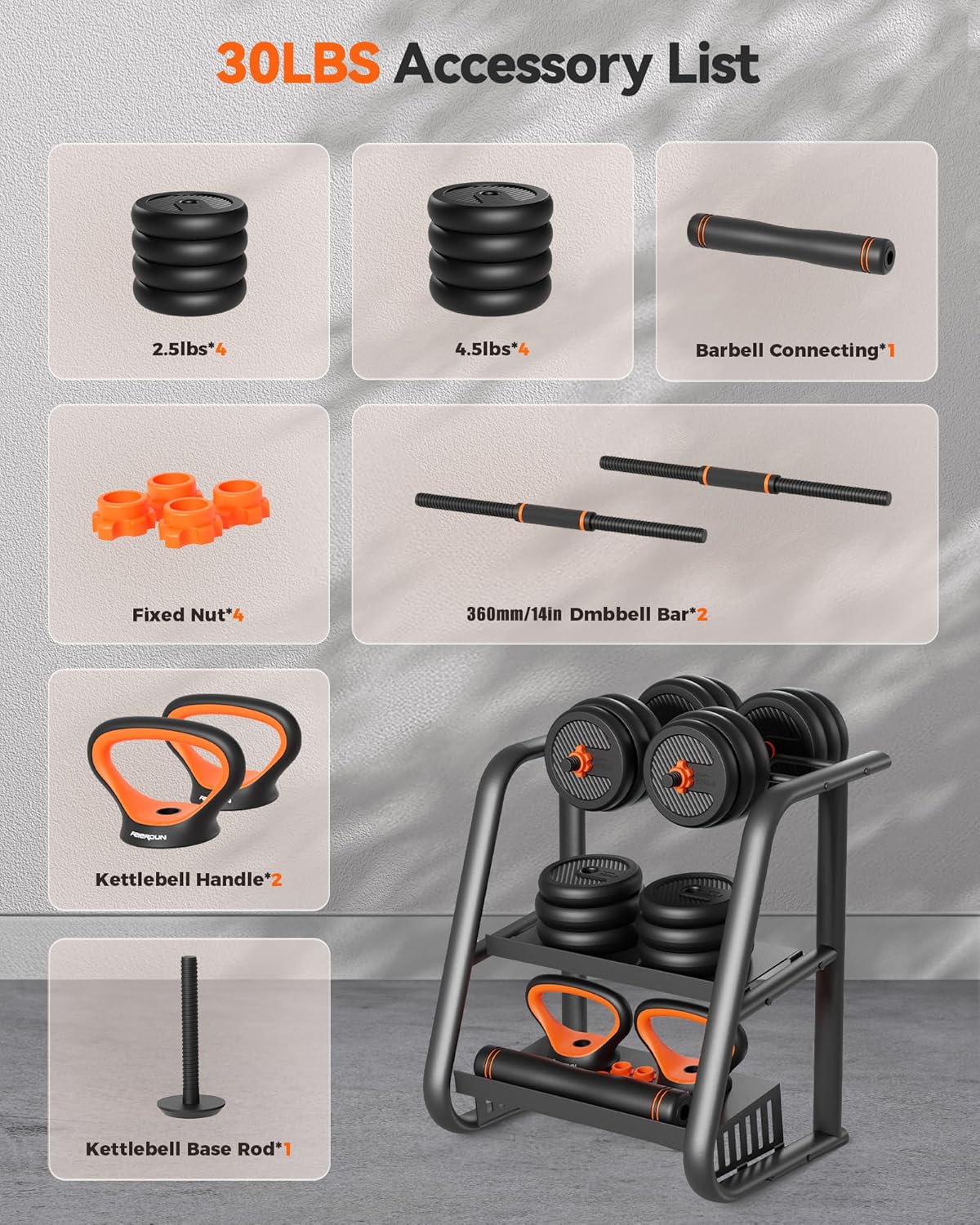 FED Fitness FEIERDUN DS2 30LB (15LB Pair) 5 in 1 Transformer Adjustable ...