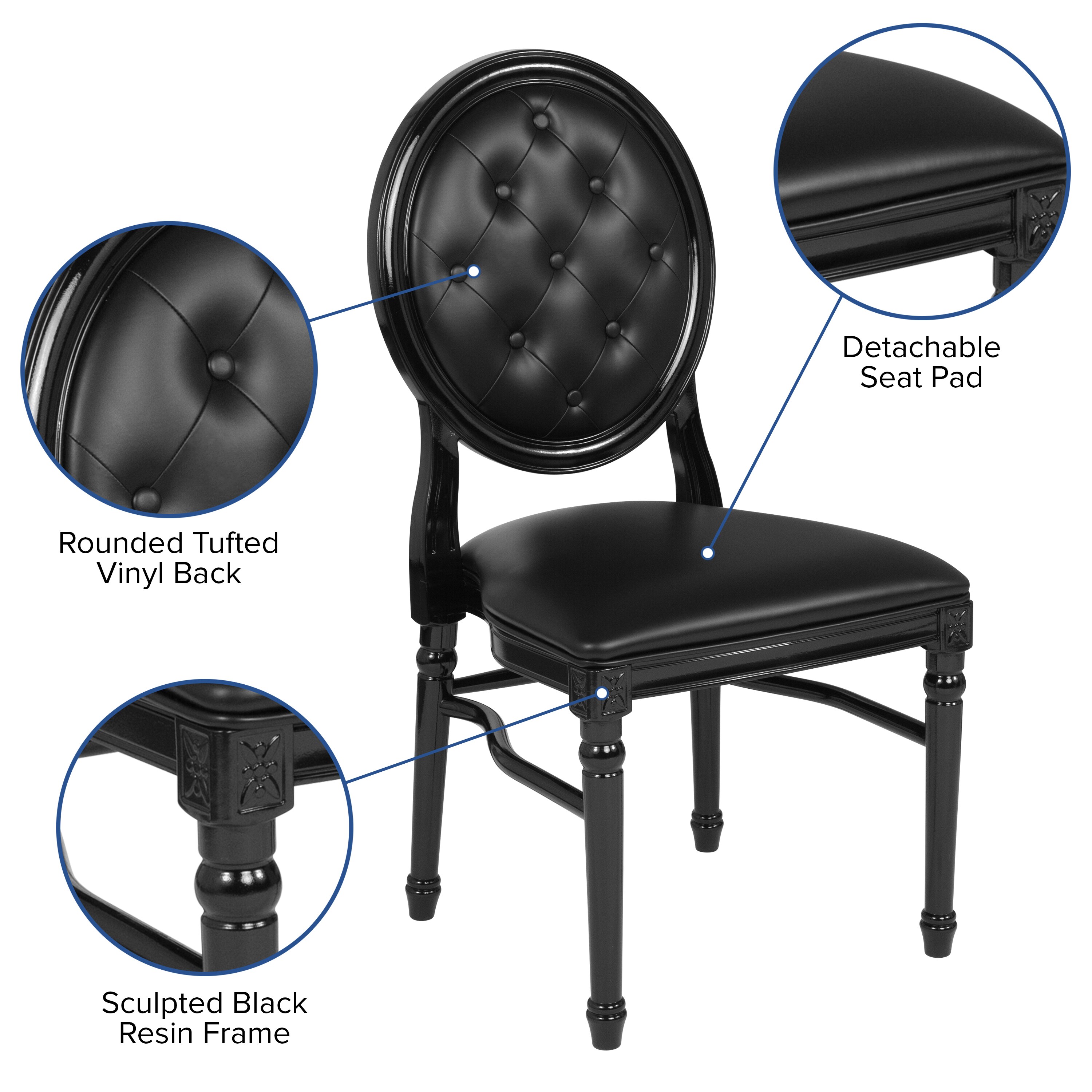 Emma + Oliver King Louis Dining/Desk Chair with Tufted Back; Black ...