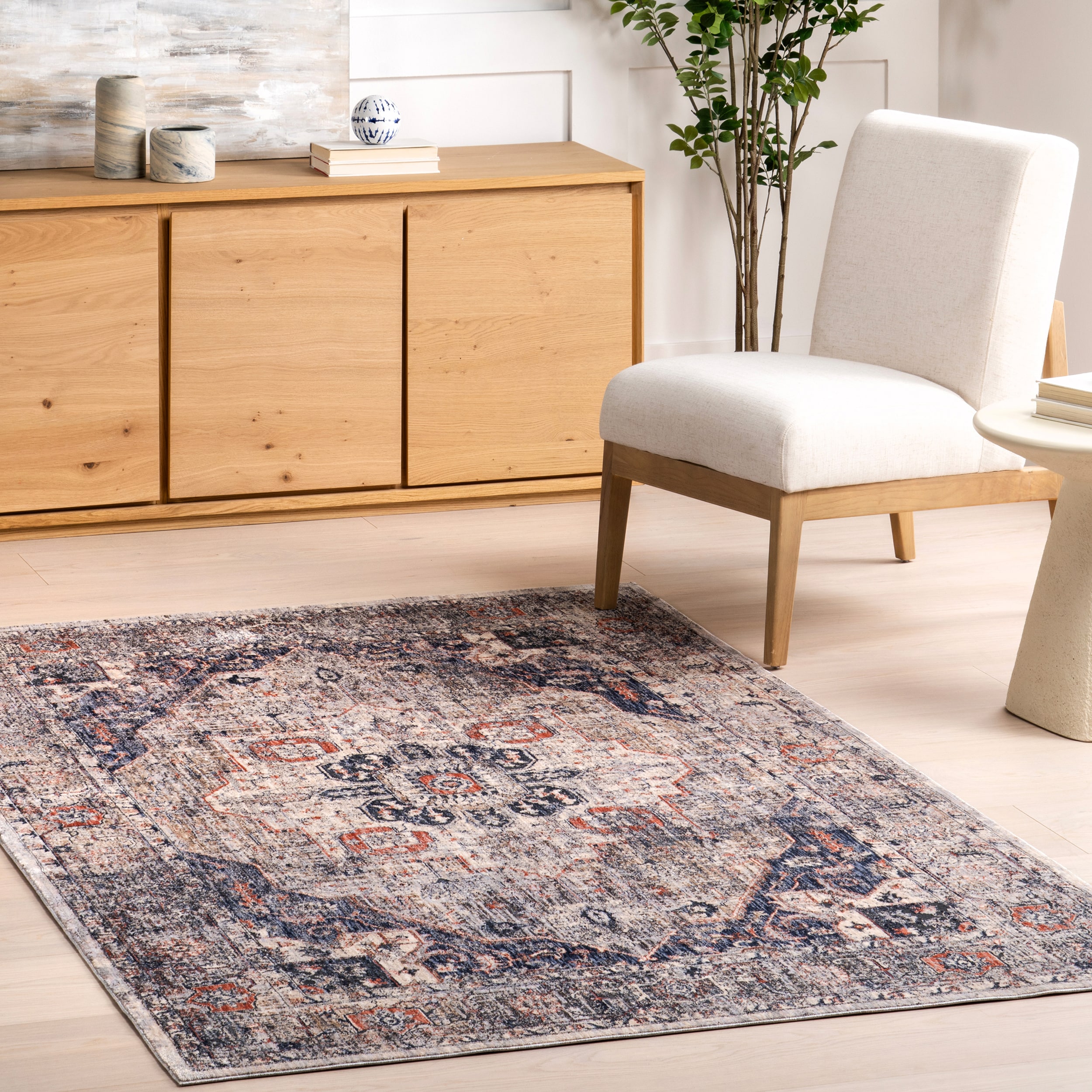 nuLOOM Saffron Traditional Medallion 8ft. x 10ft. Navy Area Rug in the ...