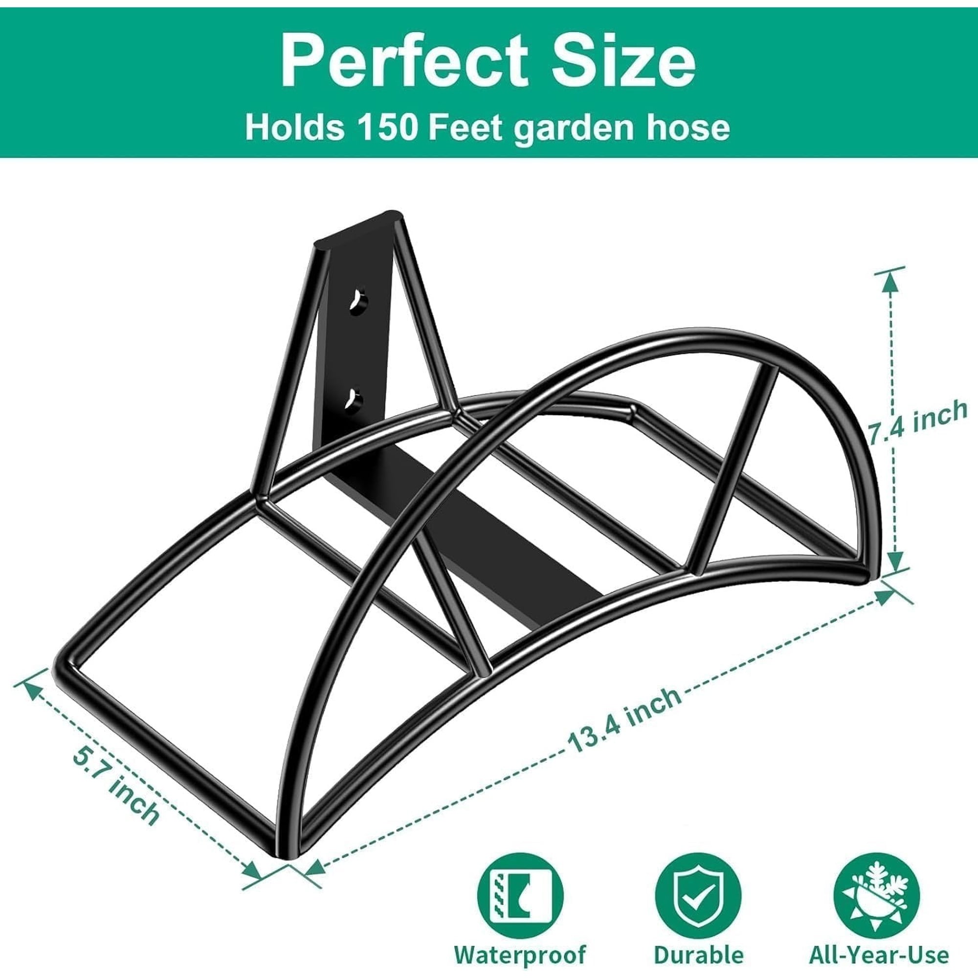 Numhew 13.4in W 3-Feature Weather Resistant Black Hose Holder Wall ...
