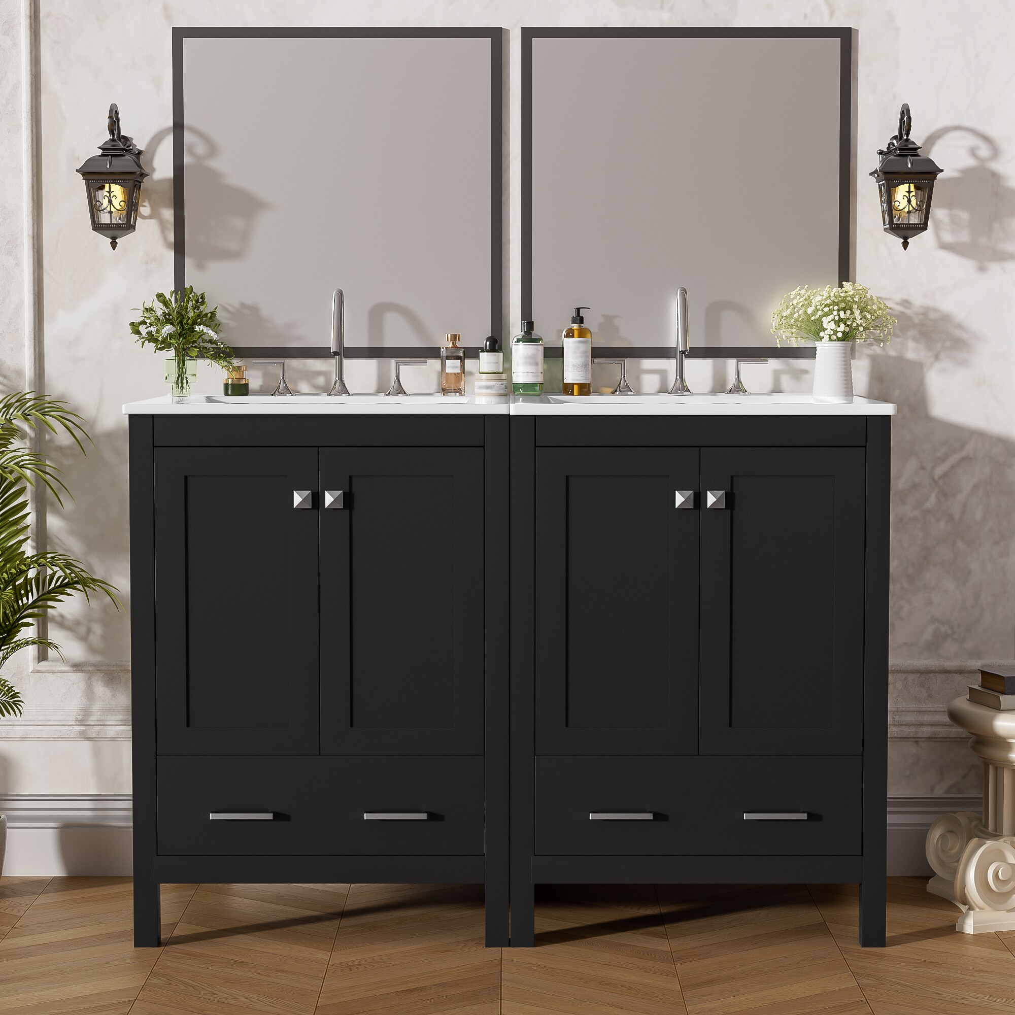 Tatayosi 48 Inch Double-Sink Bathroom Vanity with Ceramic Sinks and ...