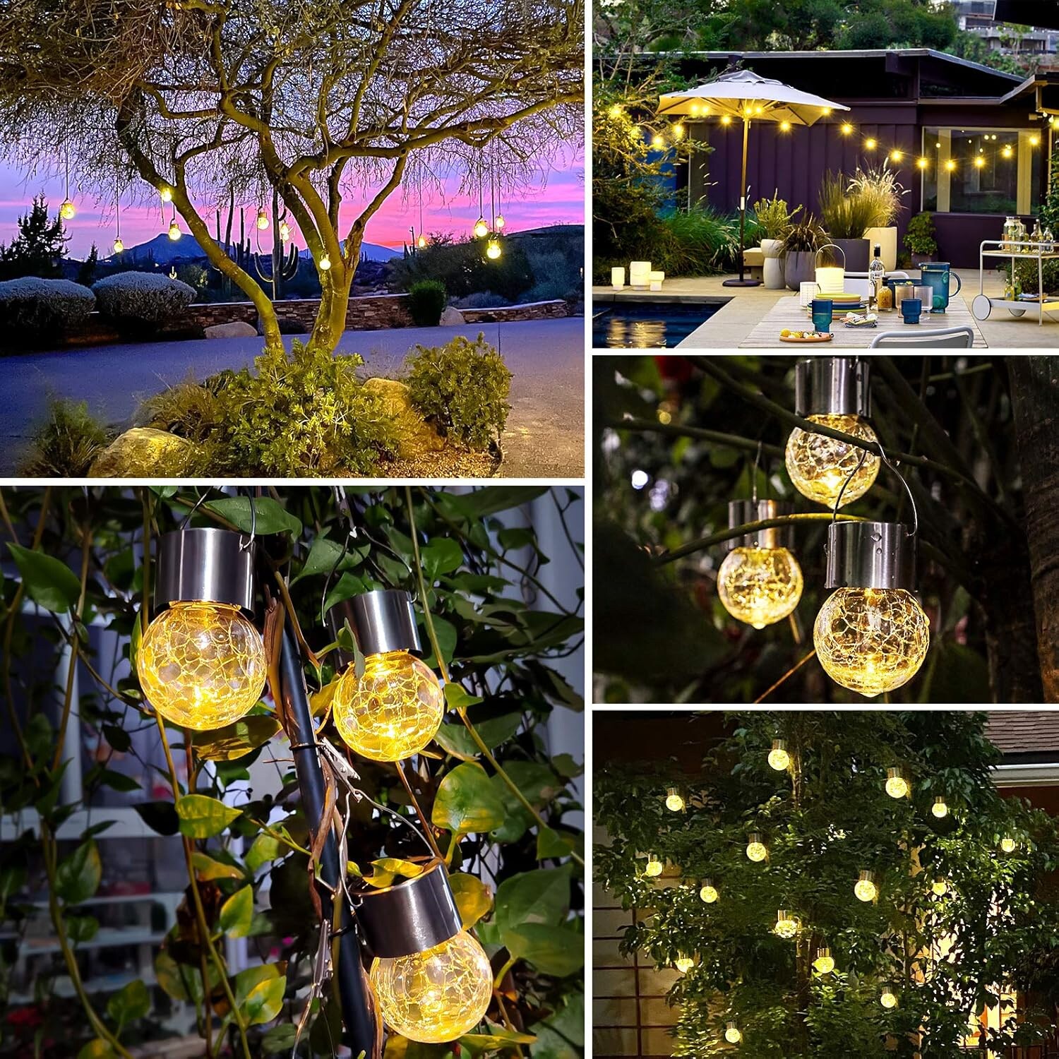 Nordic Hygge 12-Pack Hanging Outdoor Solar Lights – Decorative Cracked ...