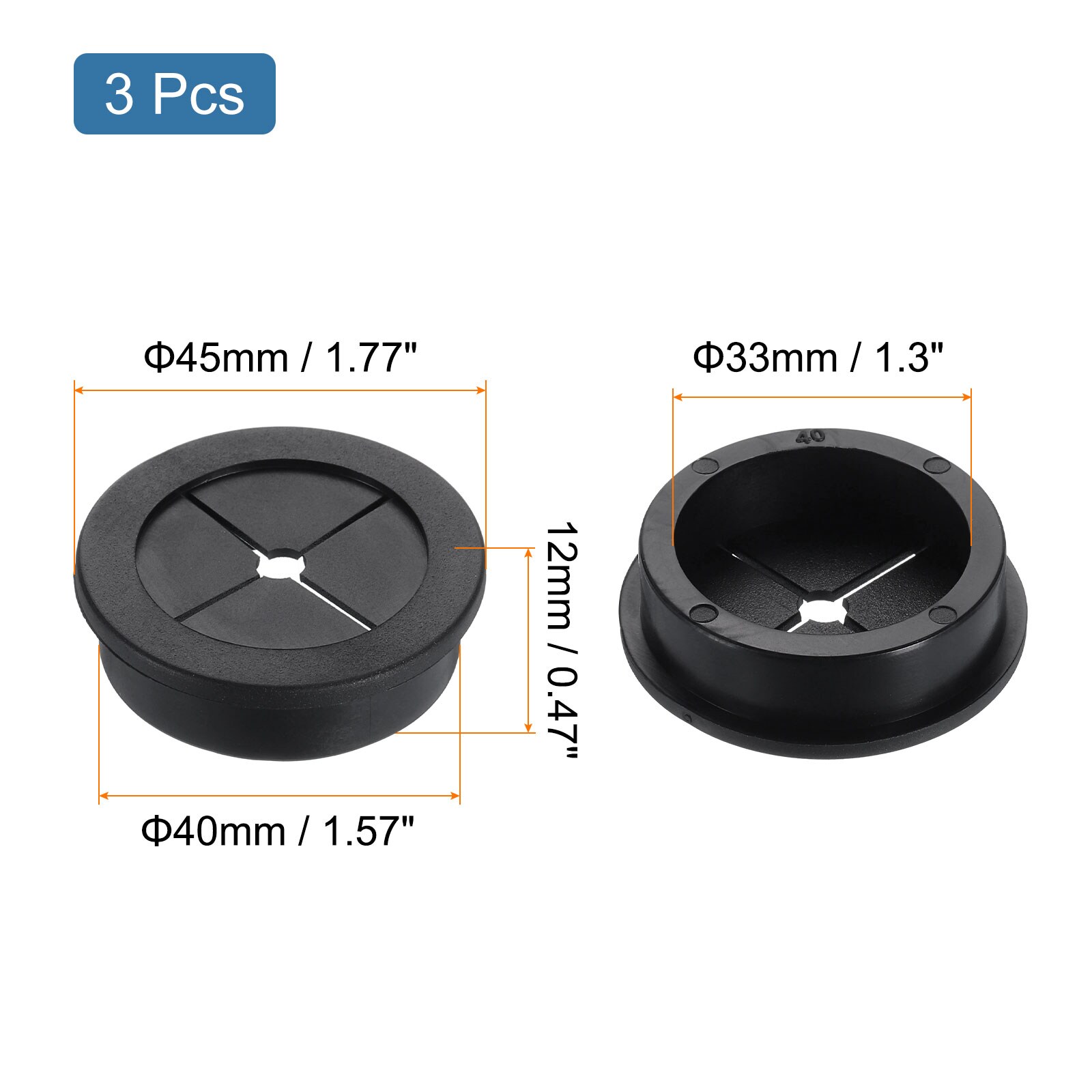 Unique Bargains 3pcs Cable Cord Grommet 1 9/16inchinch (40mm) Desk ...