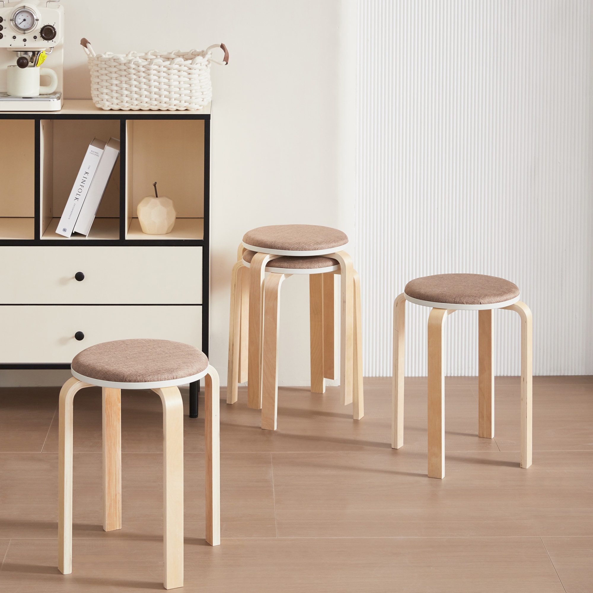 LUXEYARD Set of 4 Stackable Stools Round Backless Chairs for Dining ...