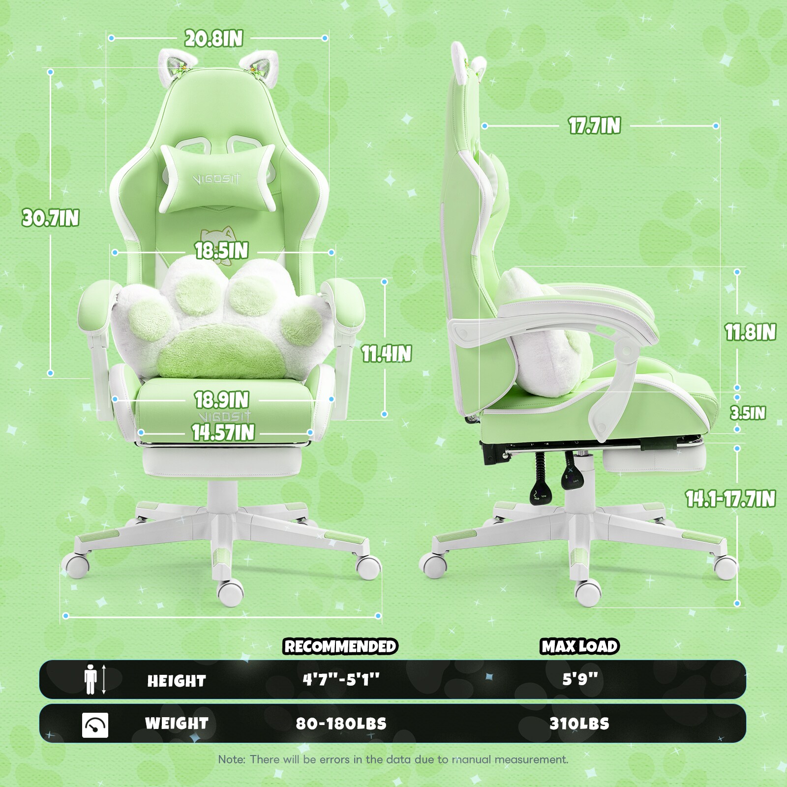 Wooakway 18 in. Cute Cat Gaming Chair with Paw Lumbar Cushion for Teen ...