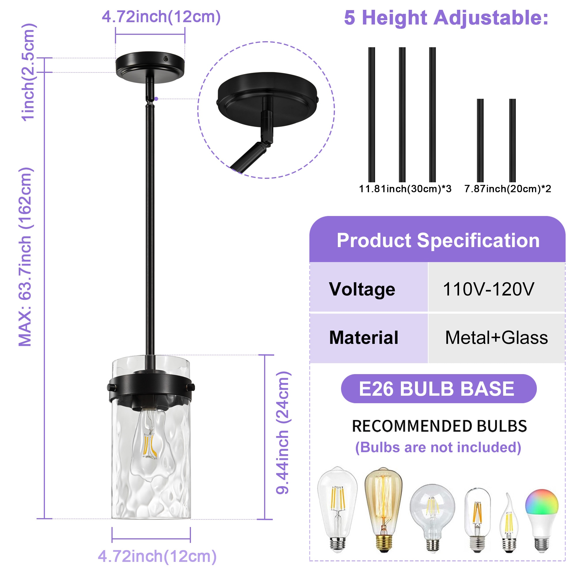 POWLIG 1 -Light Black Modern/contemporary Clear glass Cylinder Small ...