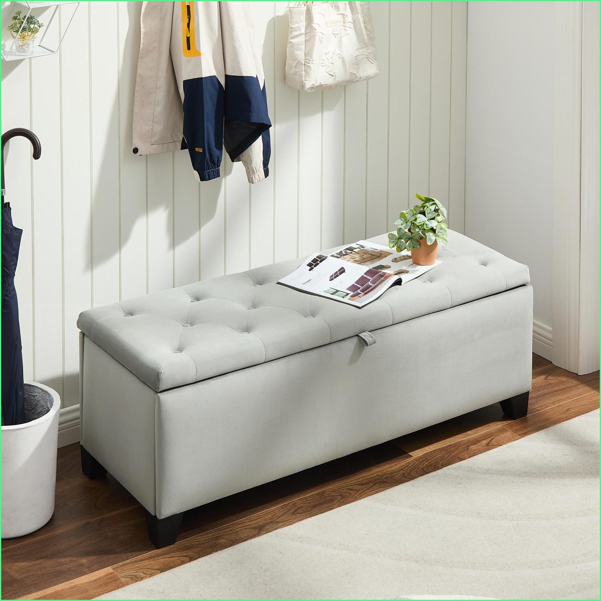 Watnature Ottoman with Storage Charcoal Gray Upholstered Bench for ...
