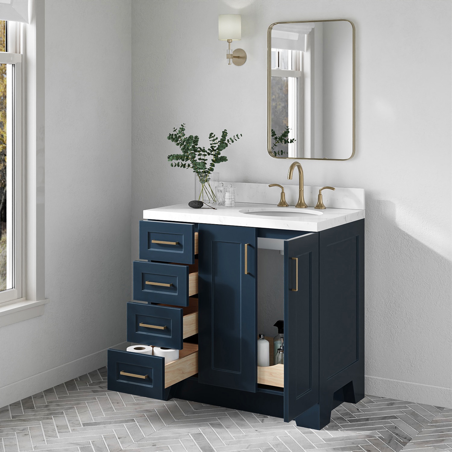 ARIEL Taylor 36-in Midnight Blue Undermount Single Sink Bathroom Vanity ...