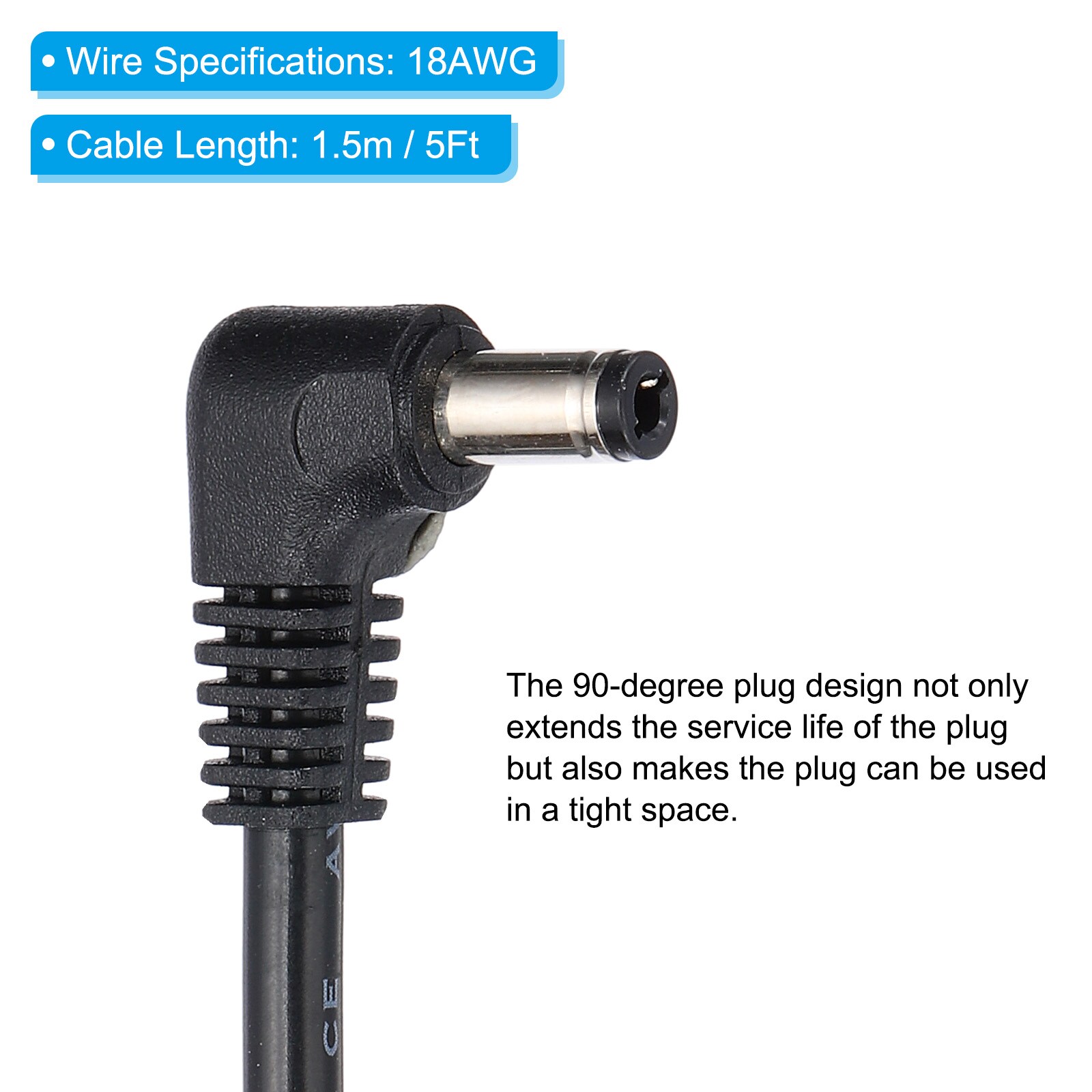 PATIKIL 5Ft 5.5mm x 2.5mm Male to Male DC Power Cable 18AWG Wire ...