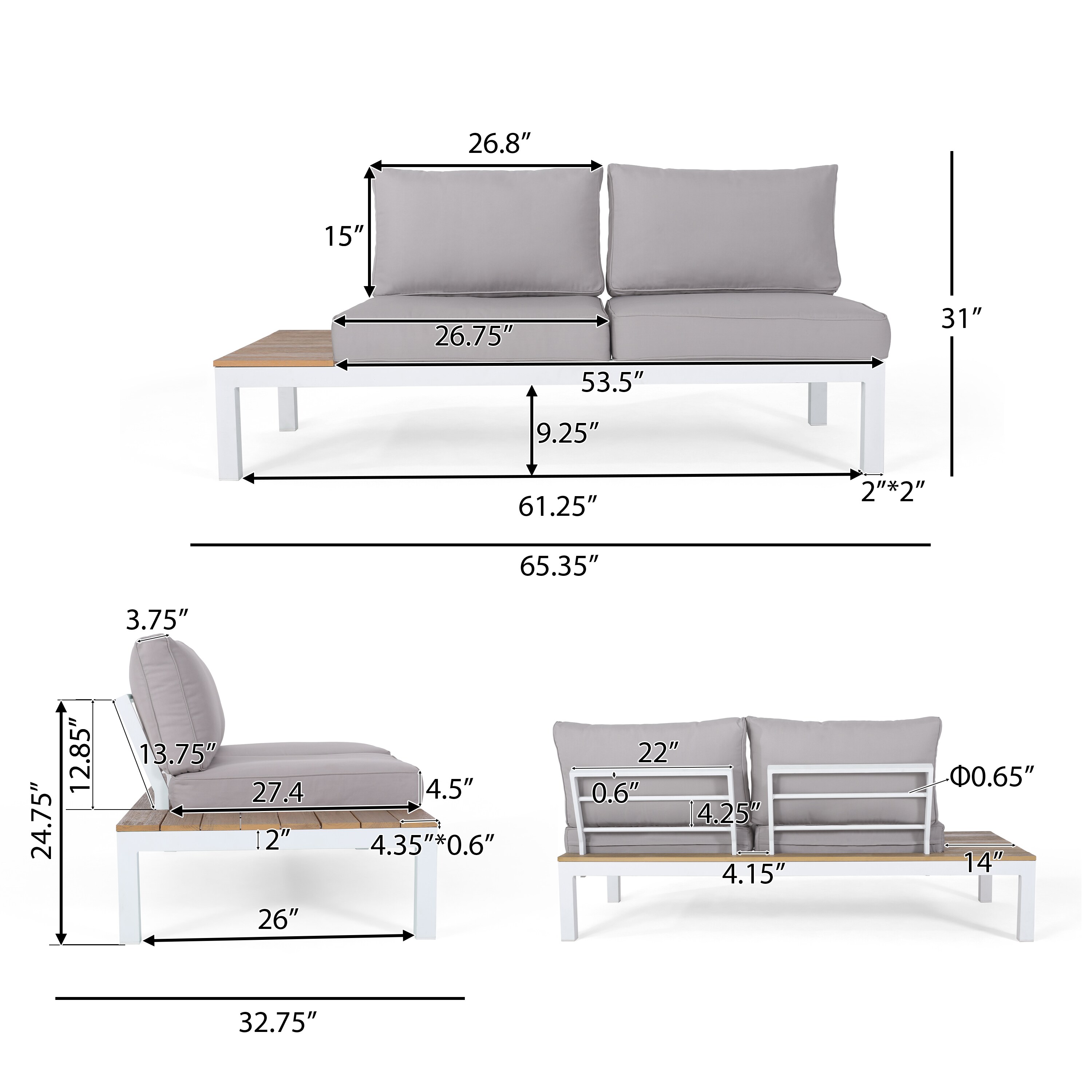 Christopher Knight Home Eldon Outdoor Aluminum V Shaped Sectional Sofa ...