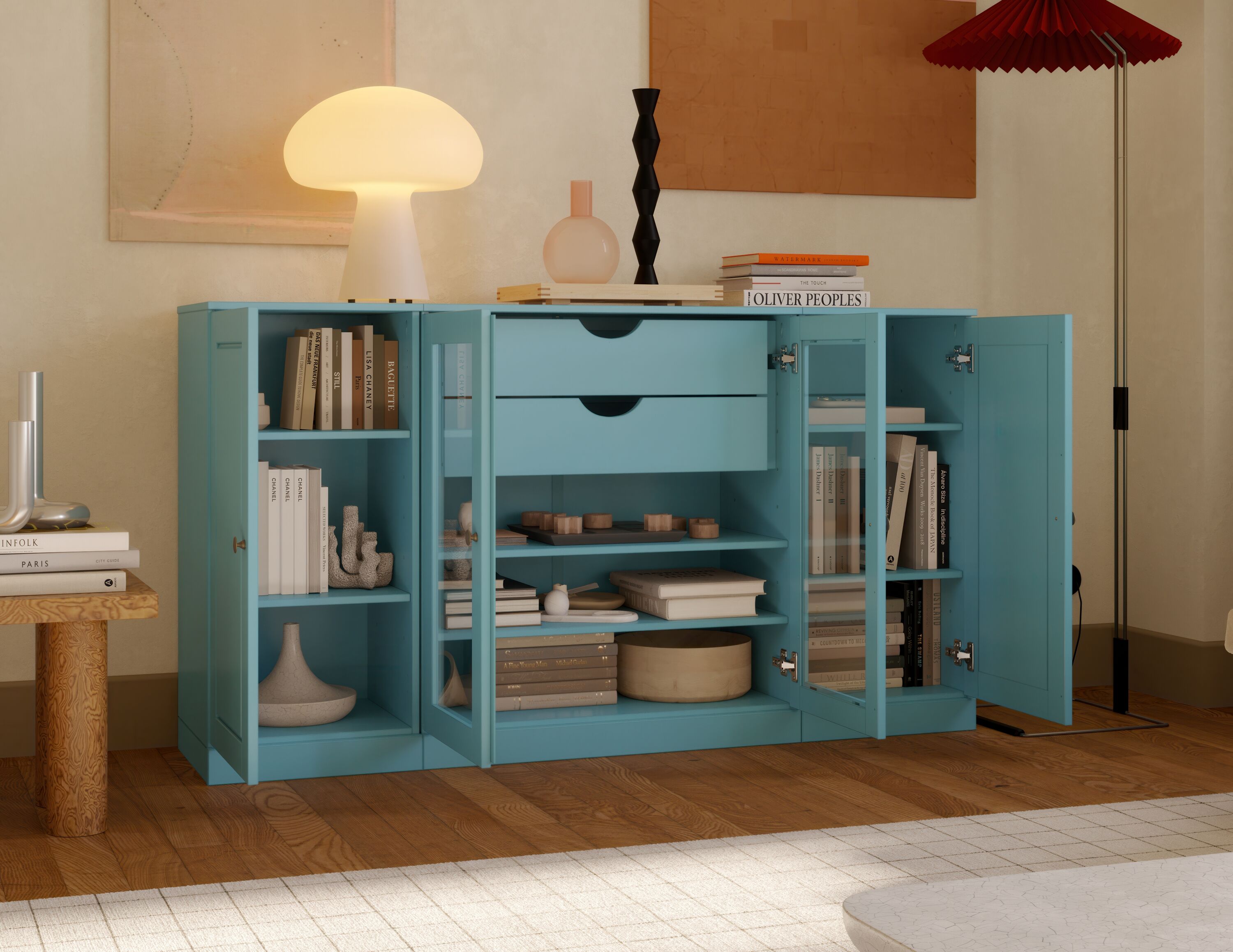Palace Imports Solid Wood Clear Glass Raised Panel Modular Buffet ...