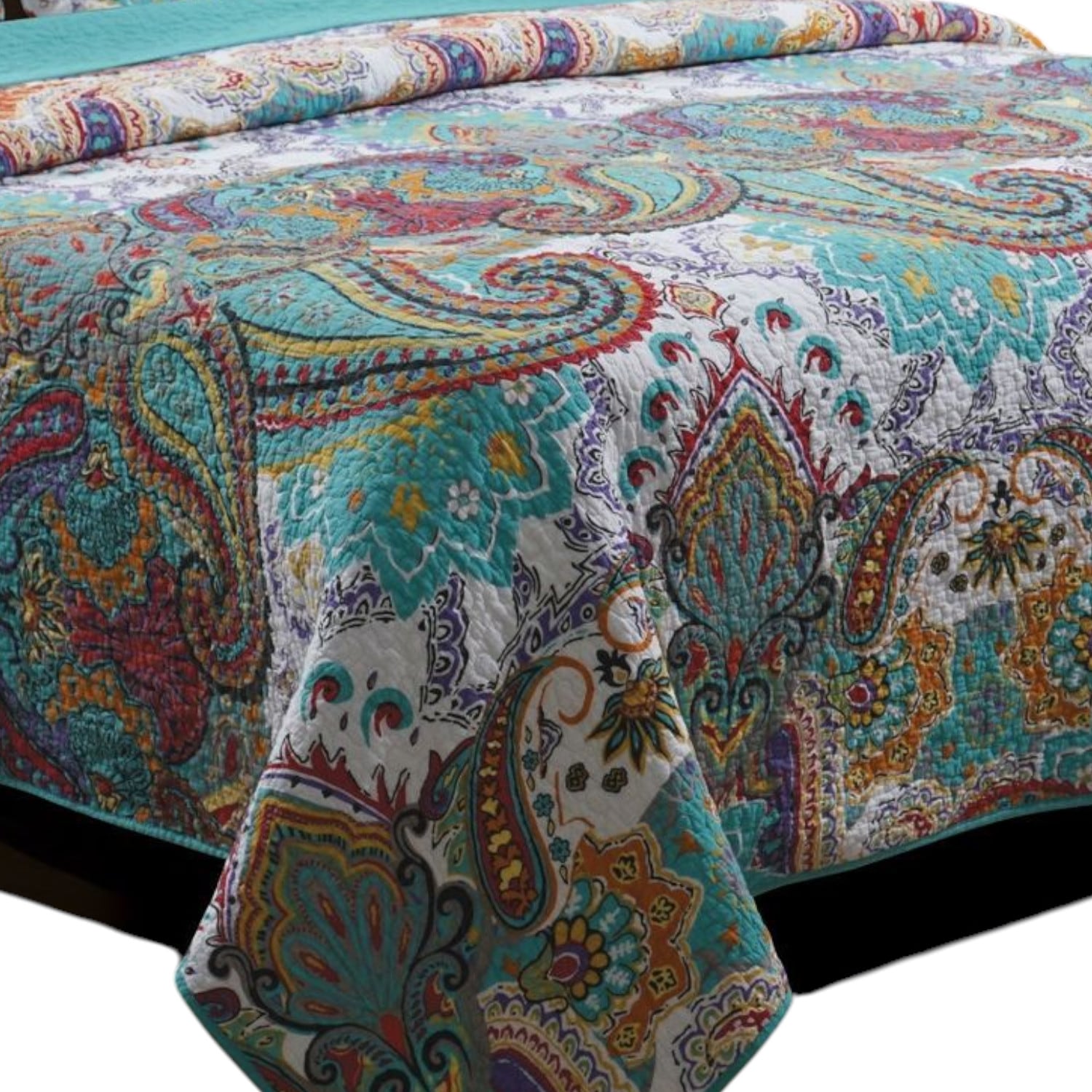 Slickblue 2-Piece Teal Multi-Color Cotton Quilt Set with Sham - Paisly ...