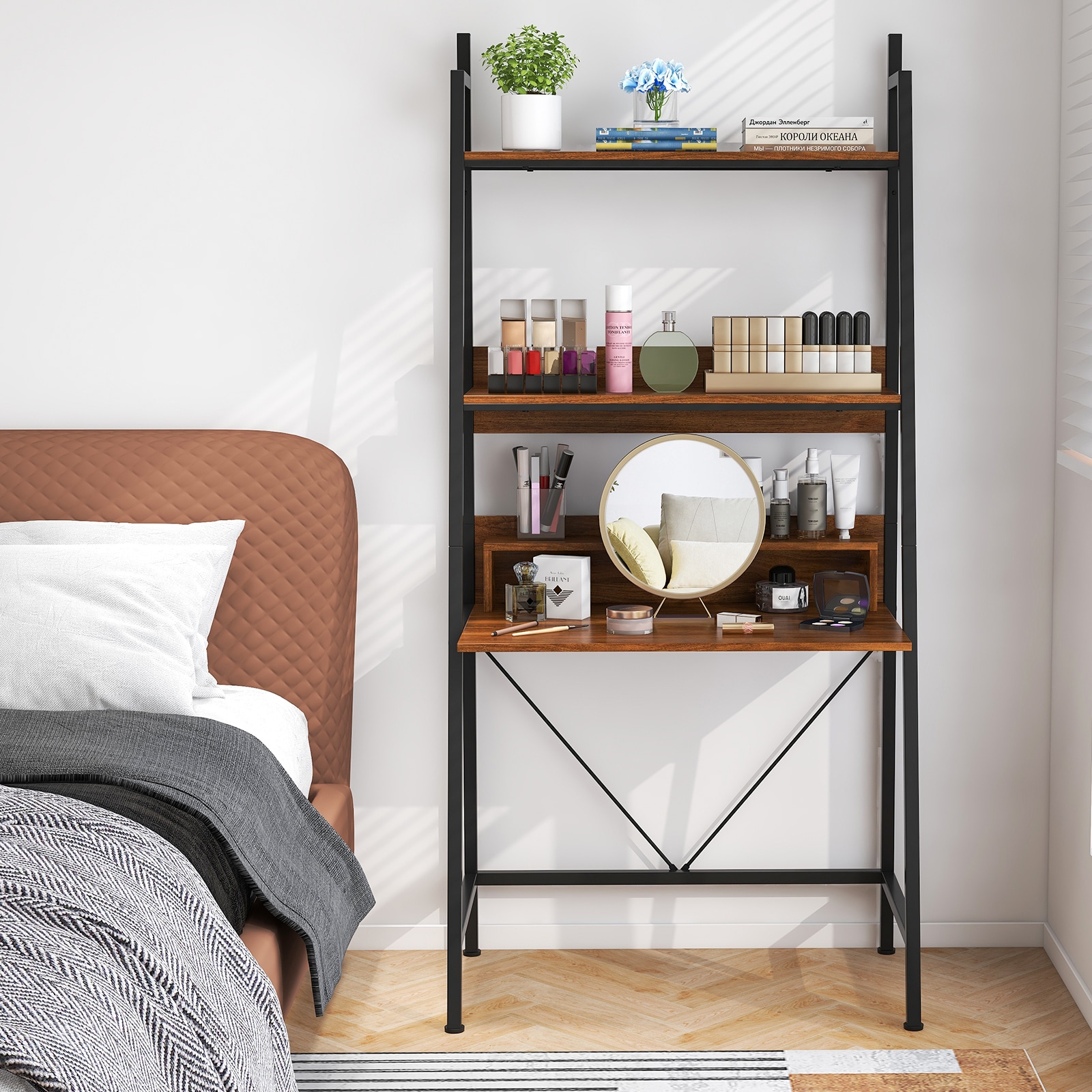 Slickblue Freestanding Ladder Desk with Shelves for Home Office Bedroom ...