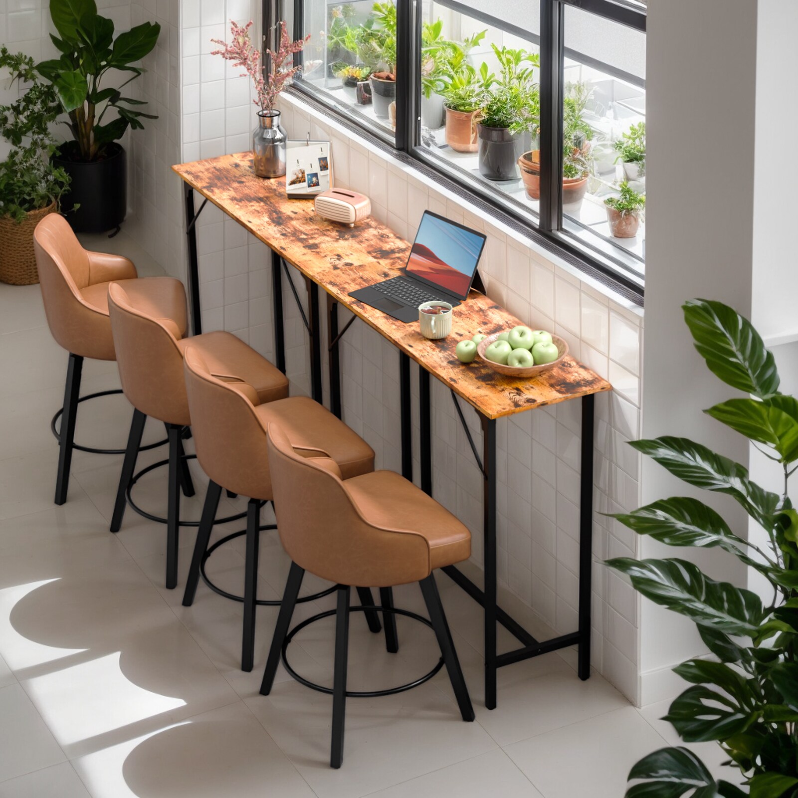 Upsimples Single Bar Table Brown 110x38x99cm High Density MDF Iron ...