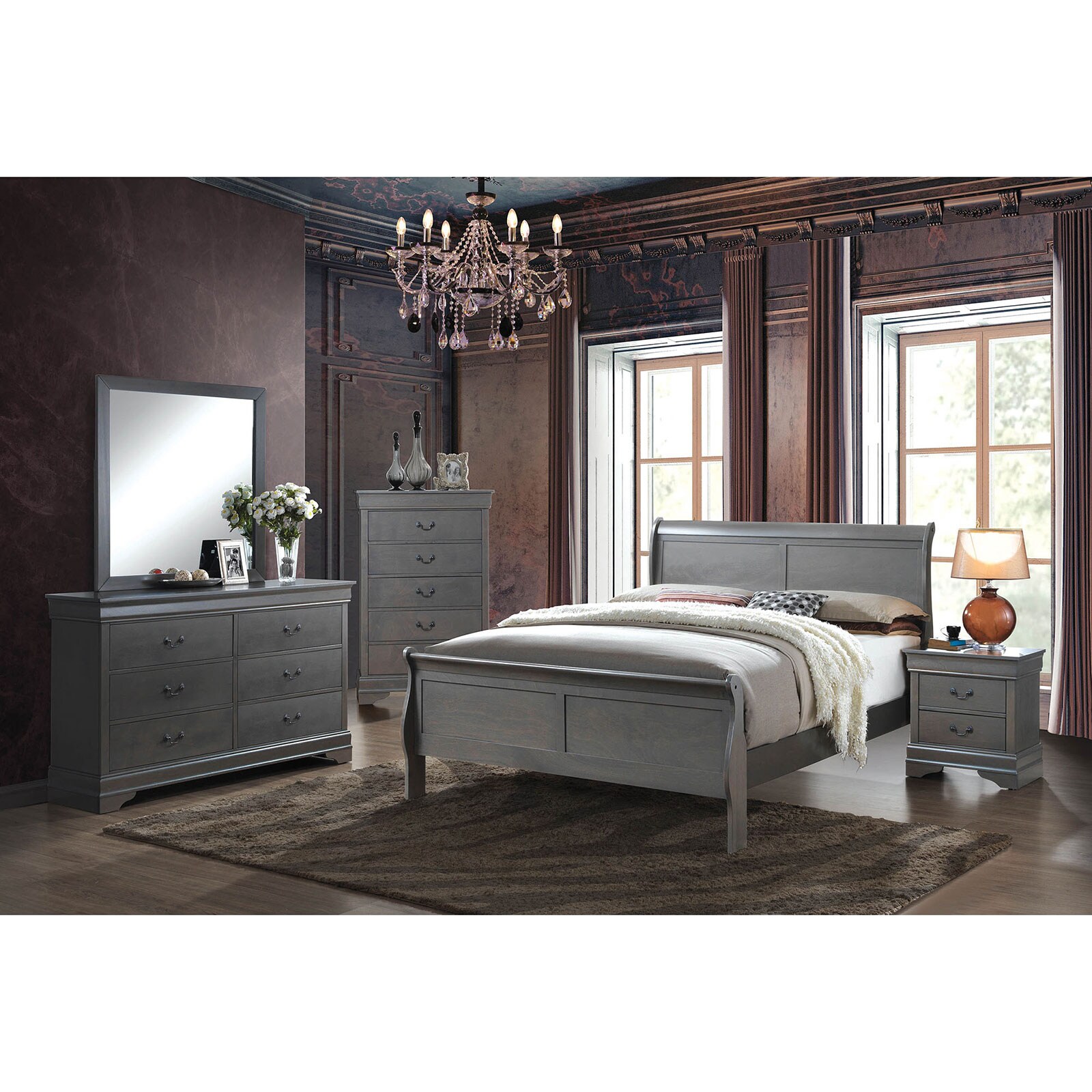 LUXEYARD 1pc Nightstand Gray Louis Philippe Solid wood English Dovetail ...