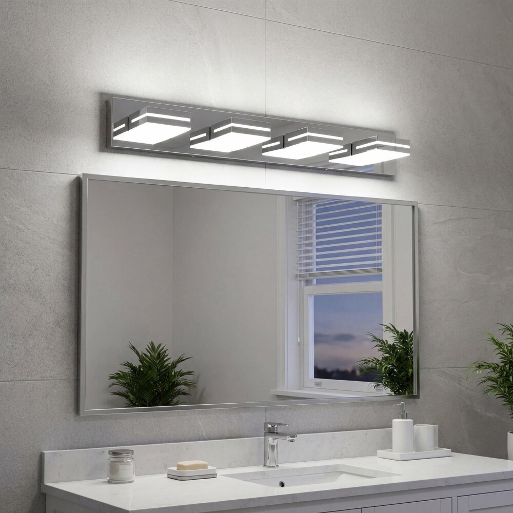 Basdien 29 in Chrome LED Vanity Light 4 Lights Wall Sconce for Bathroom ...