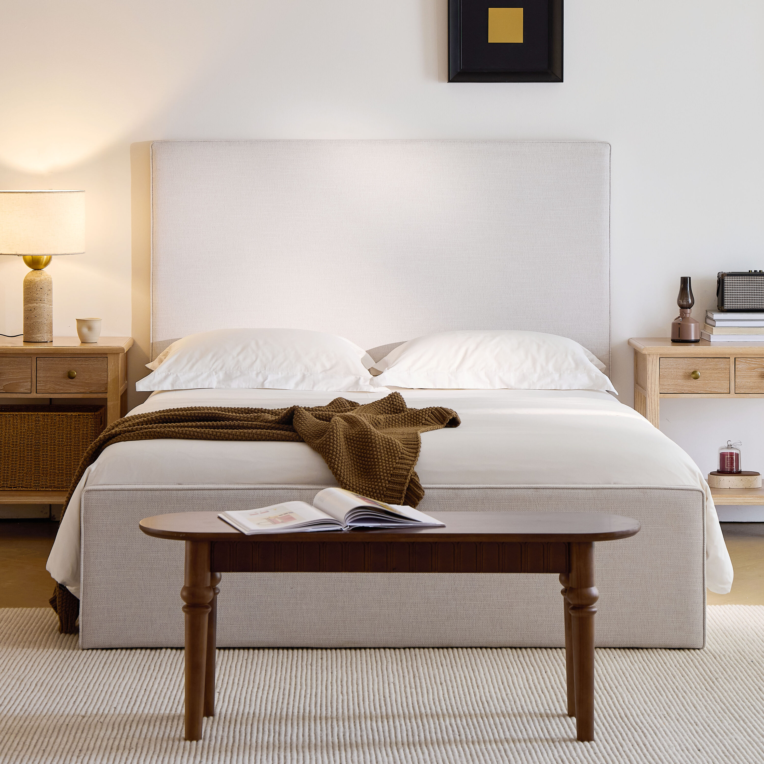 LUXEYARD Lucas Tall Headboard Upholstered Bed 52 in High Headboard ...