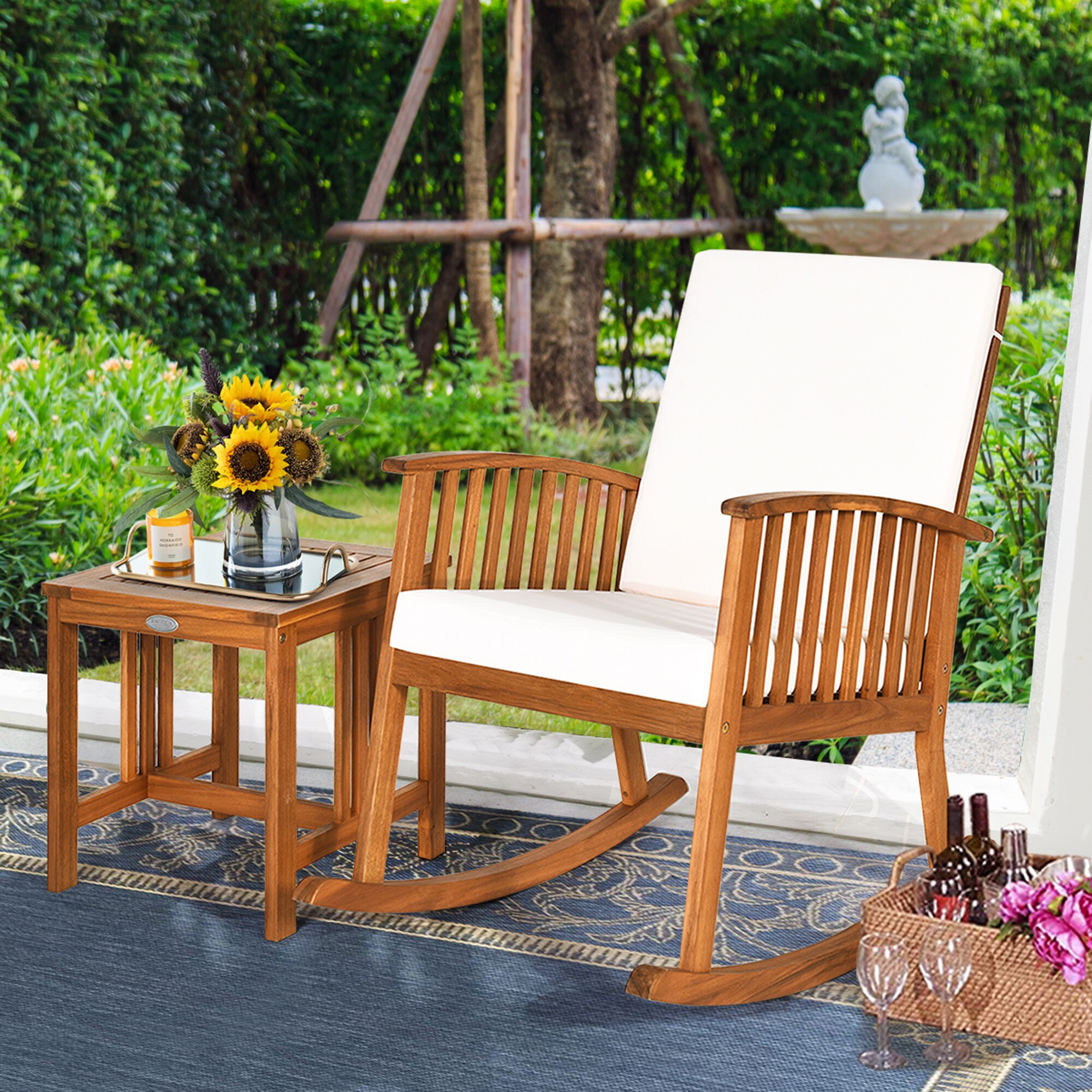 Costway Brown Wood Frame Rocking Chair with Brown Cushioned Seat HW63887 at Lowes