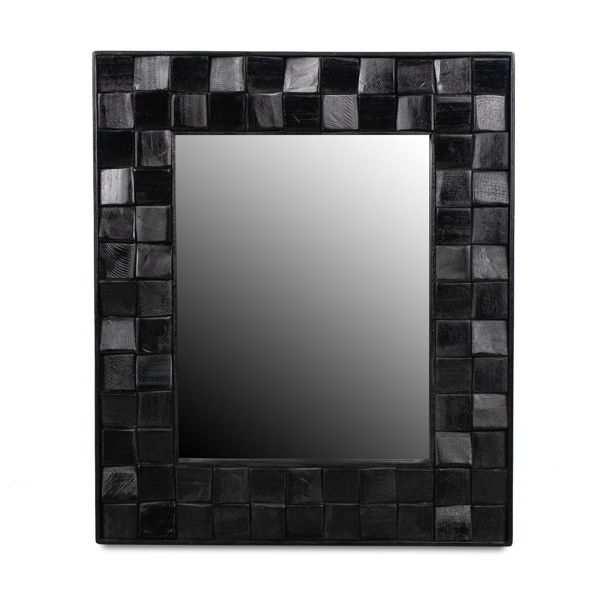 Jeffan Rectangular Recycled Wood Square Block Mirror Black in the ...