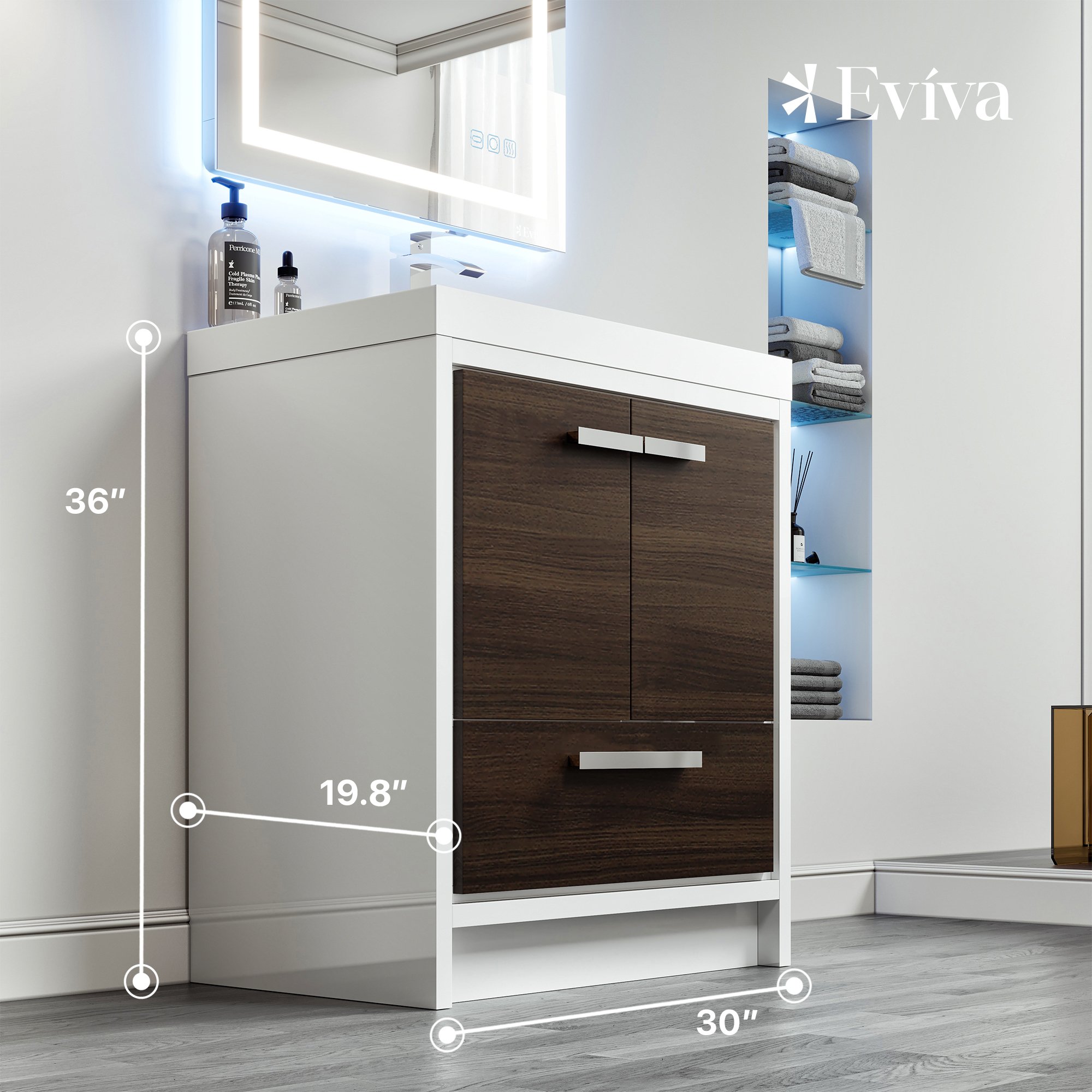 Eviva 29.25-in Gray Oak Single Sink Bathroom Vanity with White Acrylic ...