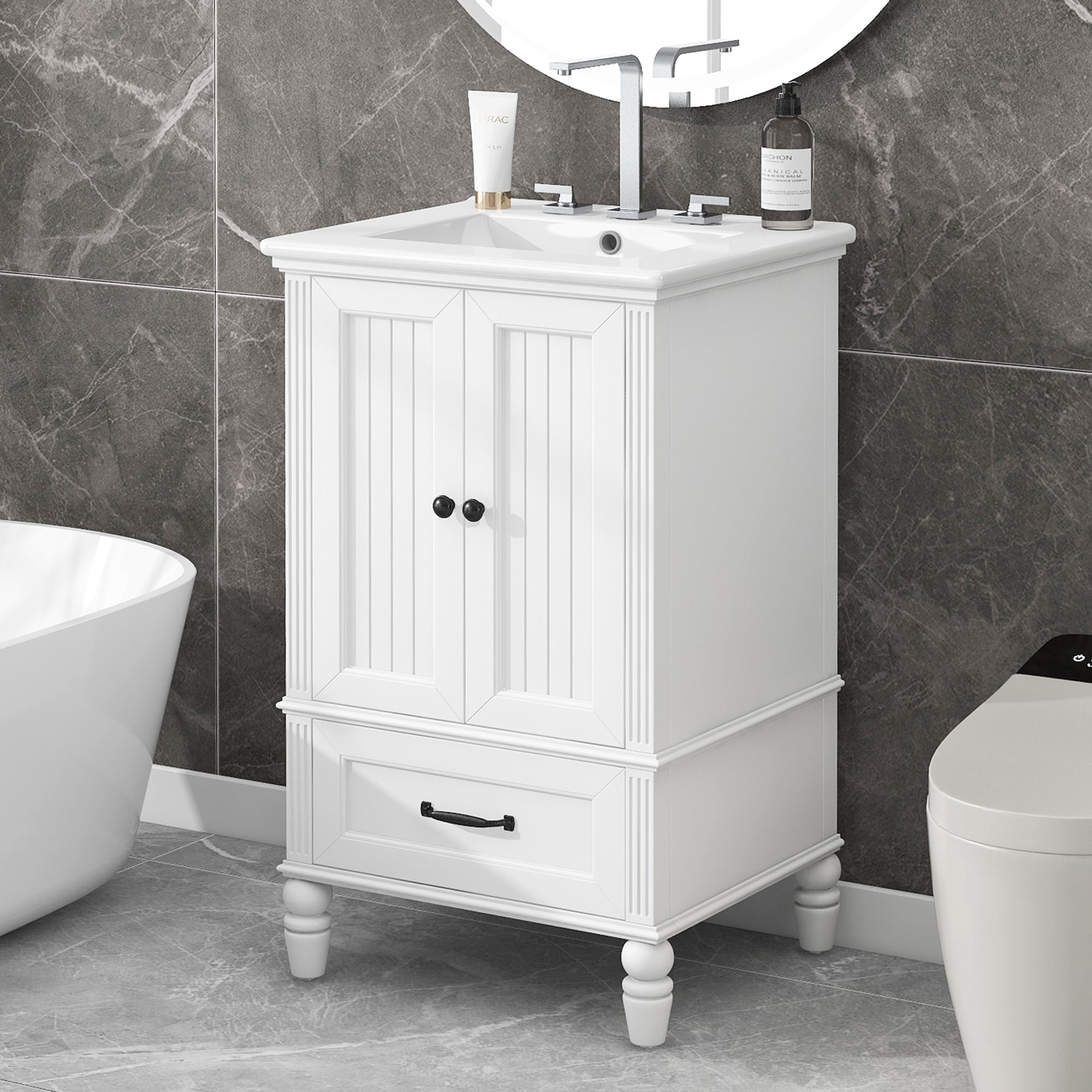 LOVMOR 20 Inch Bathroom Vanity with Sink 2 Doors 1 Drawer Magnetic ...