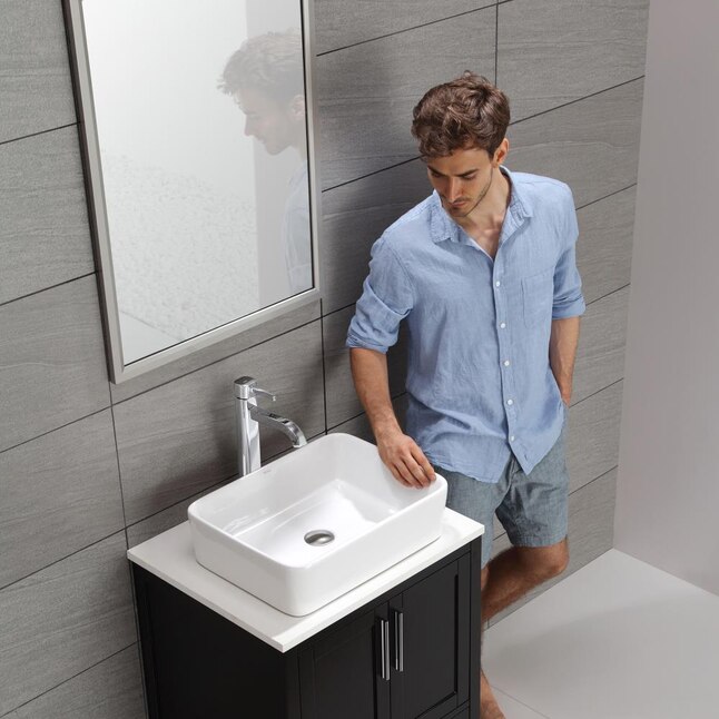 Kraus White Ceramic Vessel Rectangular Traditional Bathroom Sink With
