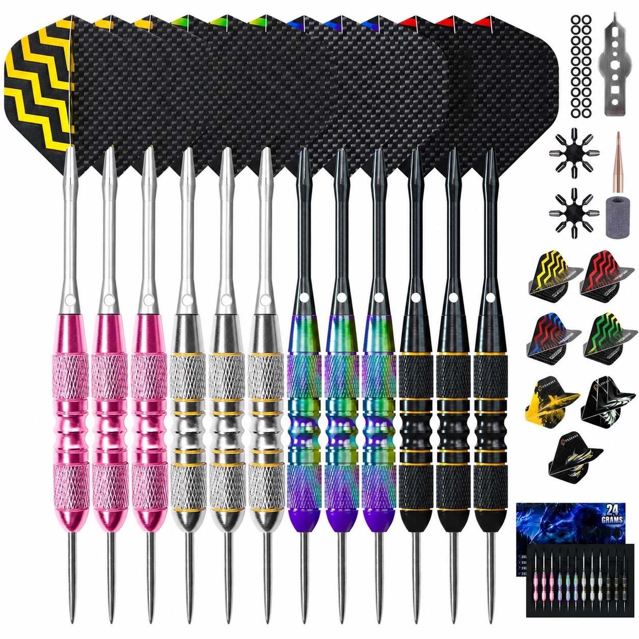 Adrinfly Steel Tip Darts Set Professional Metal Darts 12 pcs 22 or 24 ...