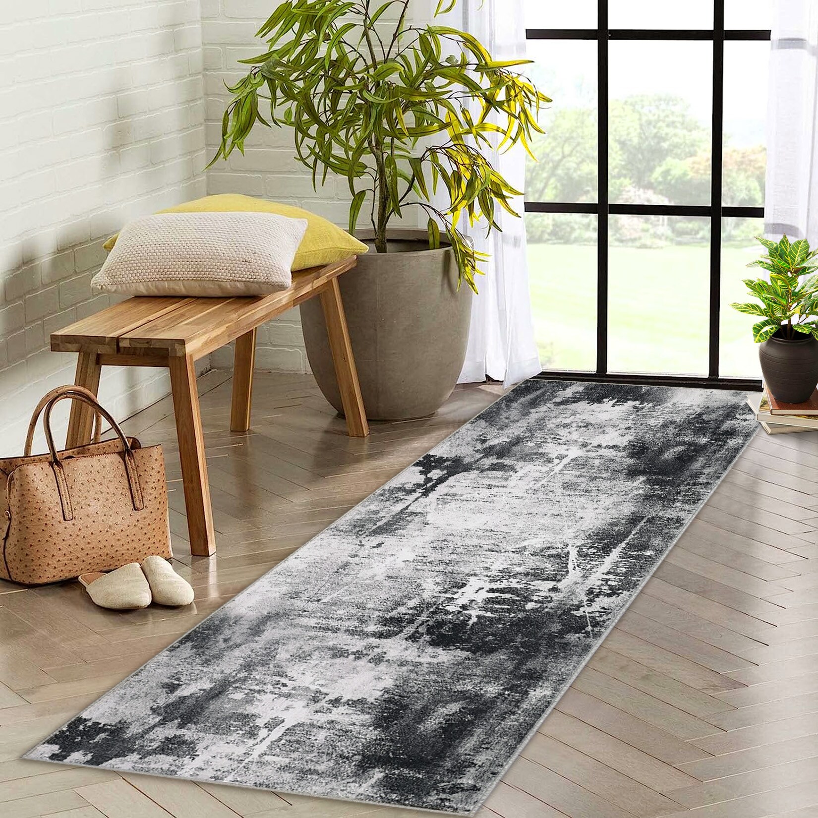 GarveeLife 2x6 Boho Floral Washable Area Rug Non Slip Low Pile Soft ...