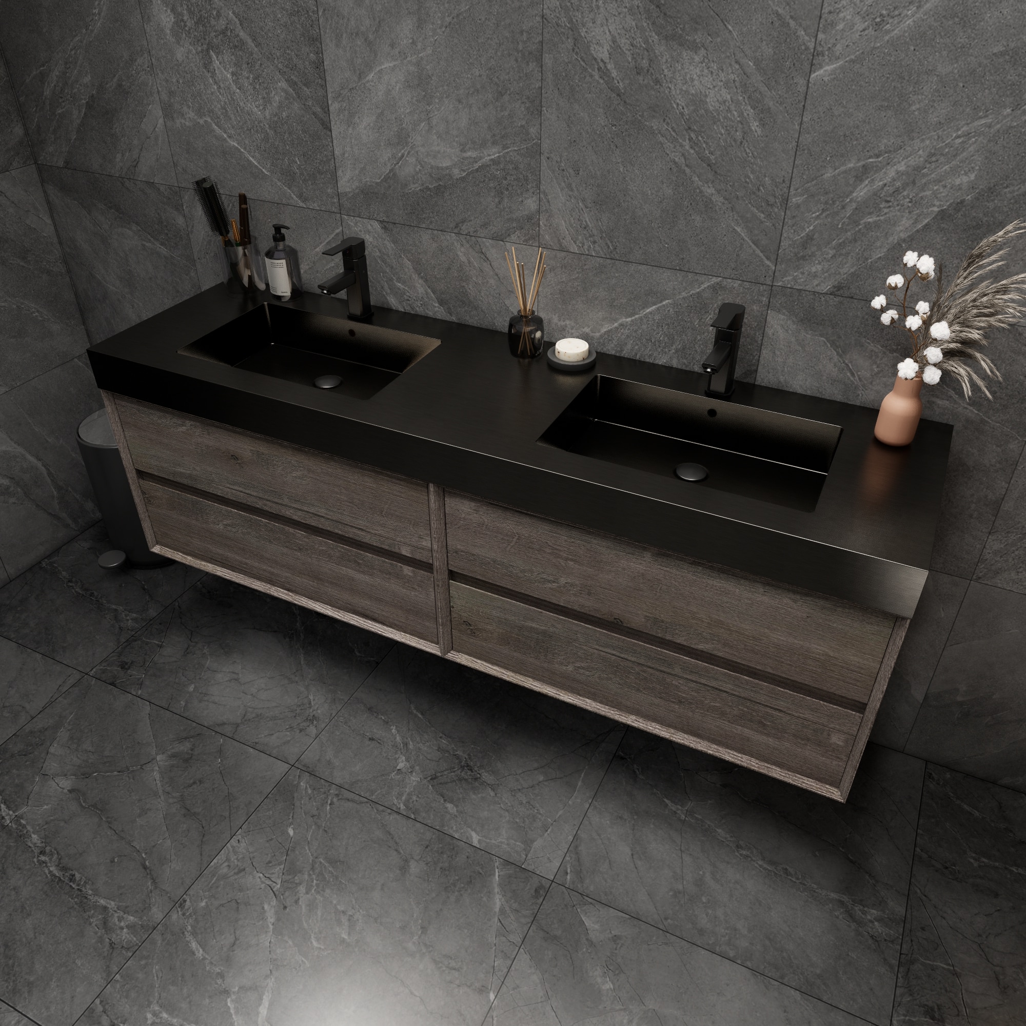 BV Better Vanity MIA 72-in Gray Oak Double Sink Floating Bathroom ...