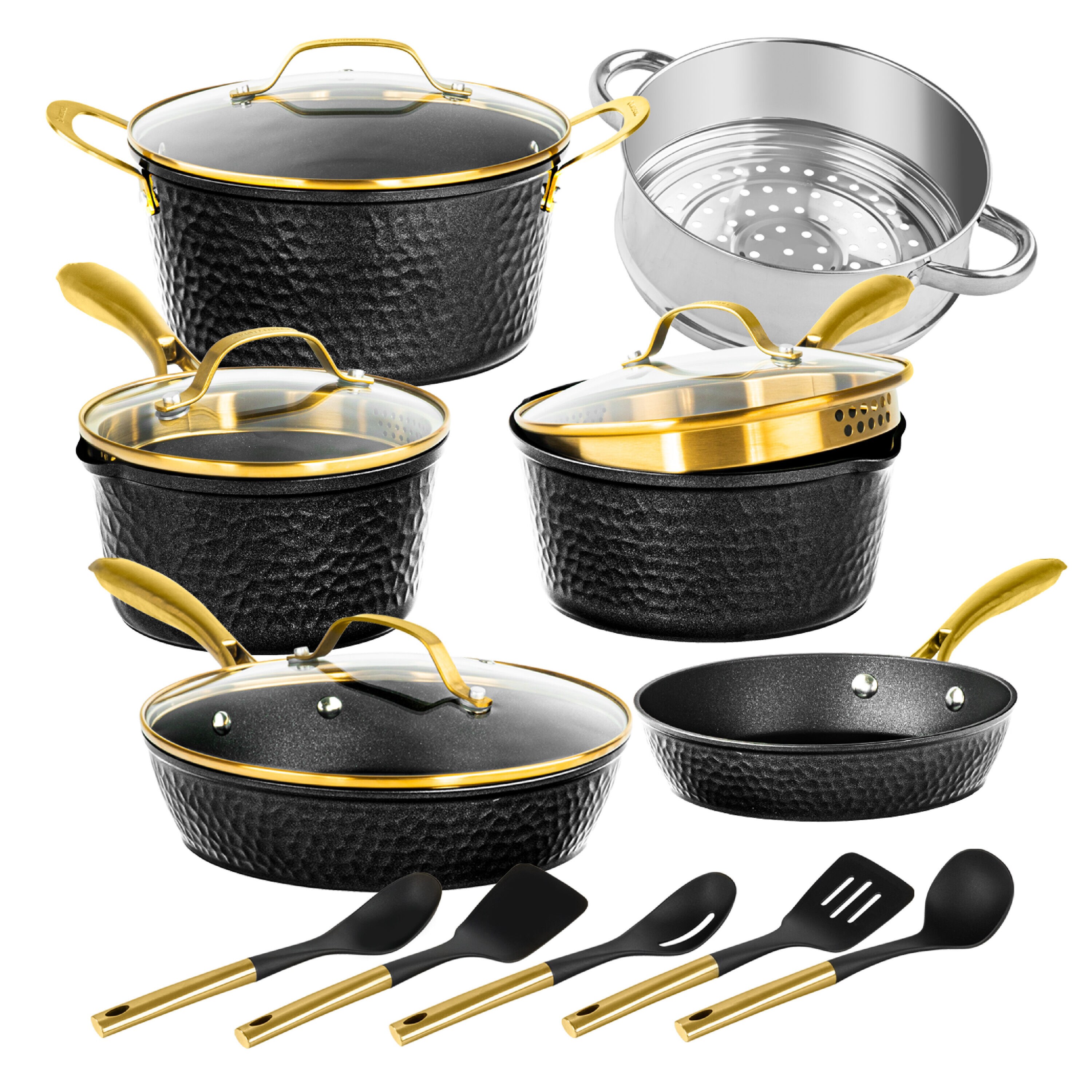 GraniteStone Diamond Charleston Collection 15-Piece Hammered Ceramic ...