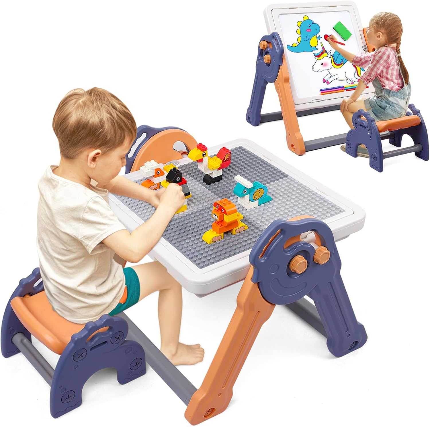 Der Rose 8 in 1 Foldable Kids Table and Chair Set Toddler Building ...