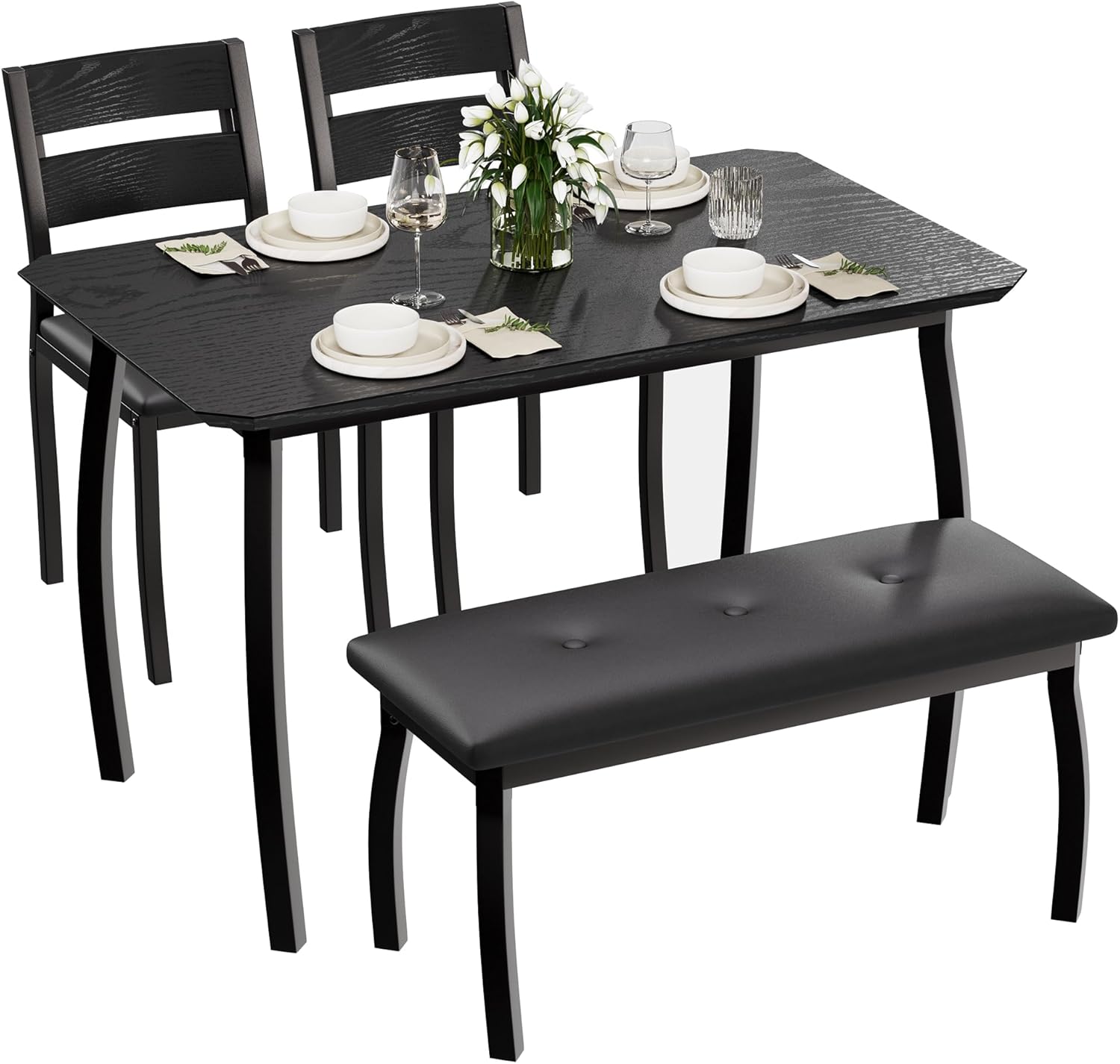 Qeetex Dining Table Set for 4 Sturdy Wooden Kitchen Table with Chamfer ...