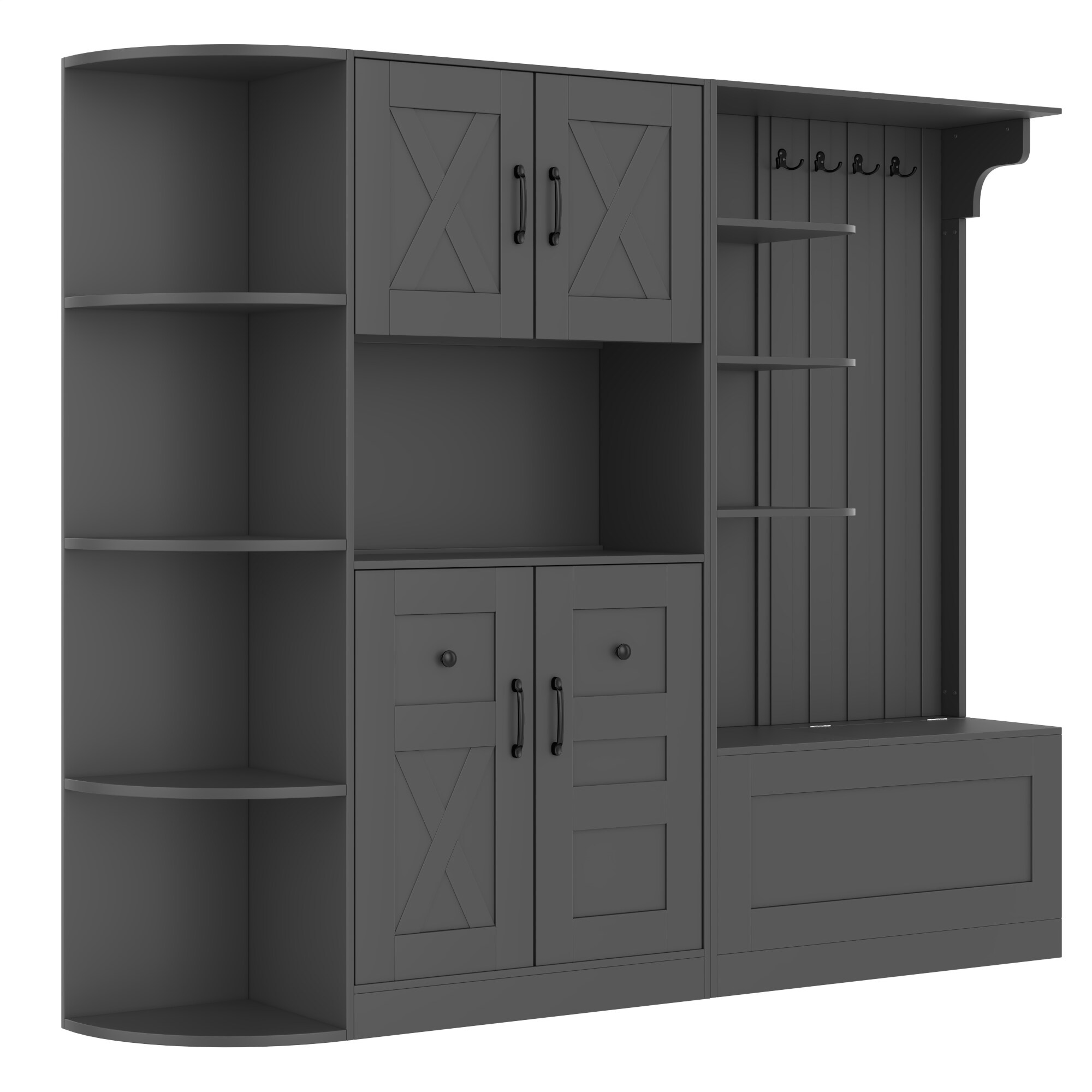 LOVMOR Black 65.9in H x 74.8in W x 12.6in D Country Style Hall Tree ...