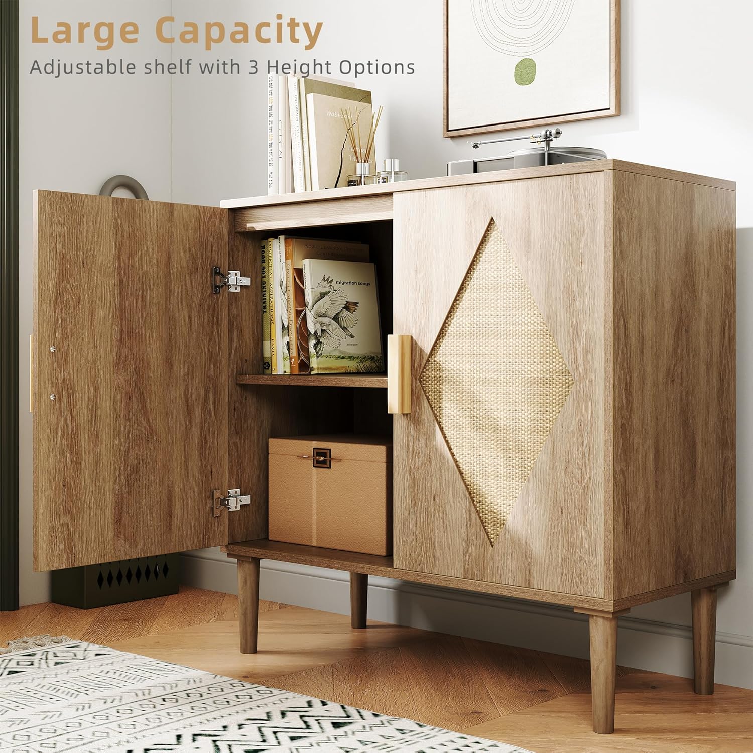 GAOMON Natural rattan decorated buffet cabinet with storage for dining ...