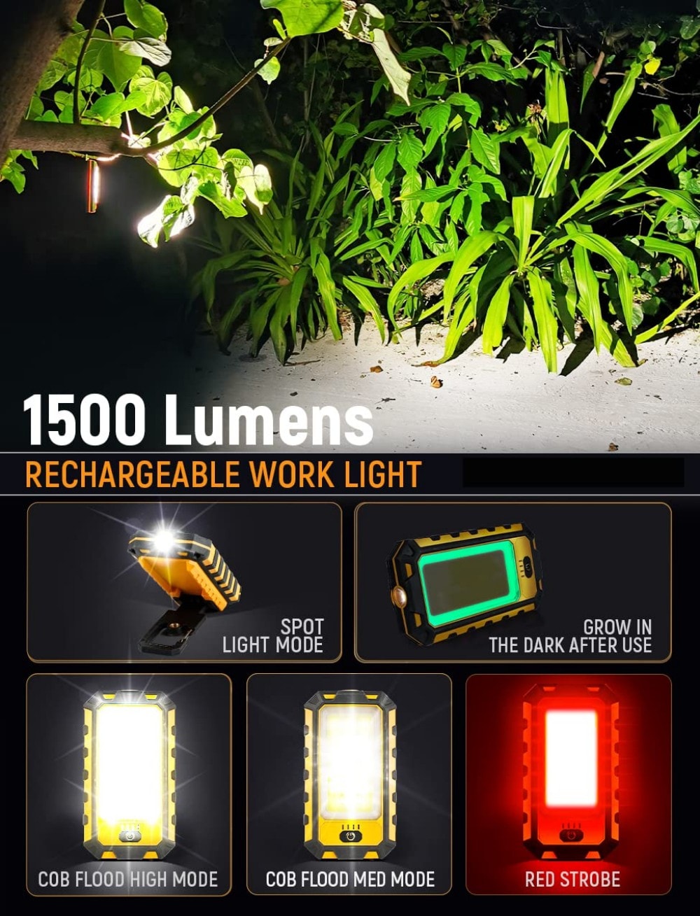 Afoxsos 2 Pack 40W 1500 Lumens LED Rechargeable Magnetic Work Light ...