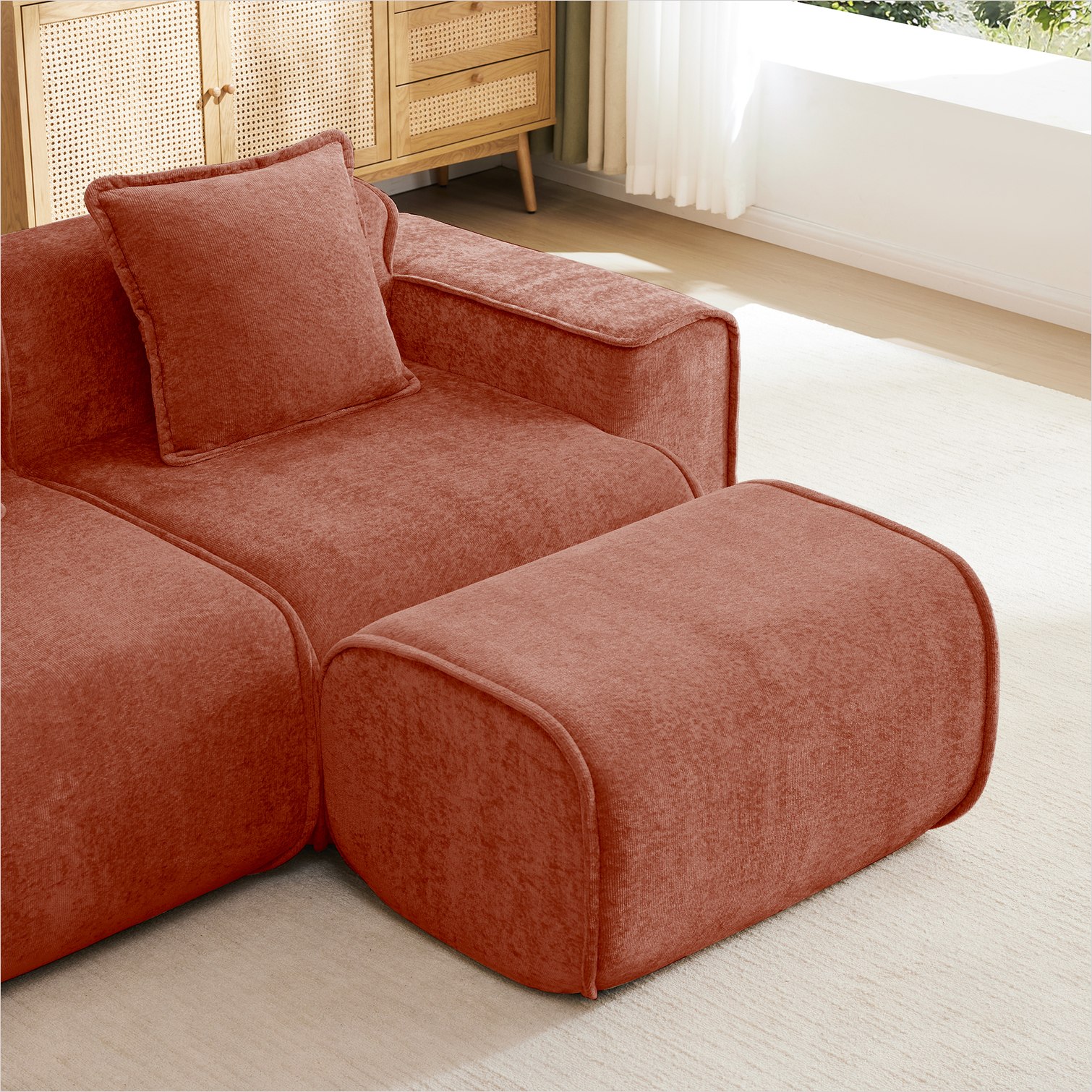 Naturefalls Deep Red Velvet L-Shape 4-Seat Modular Sectional Sofa with ...